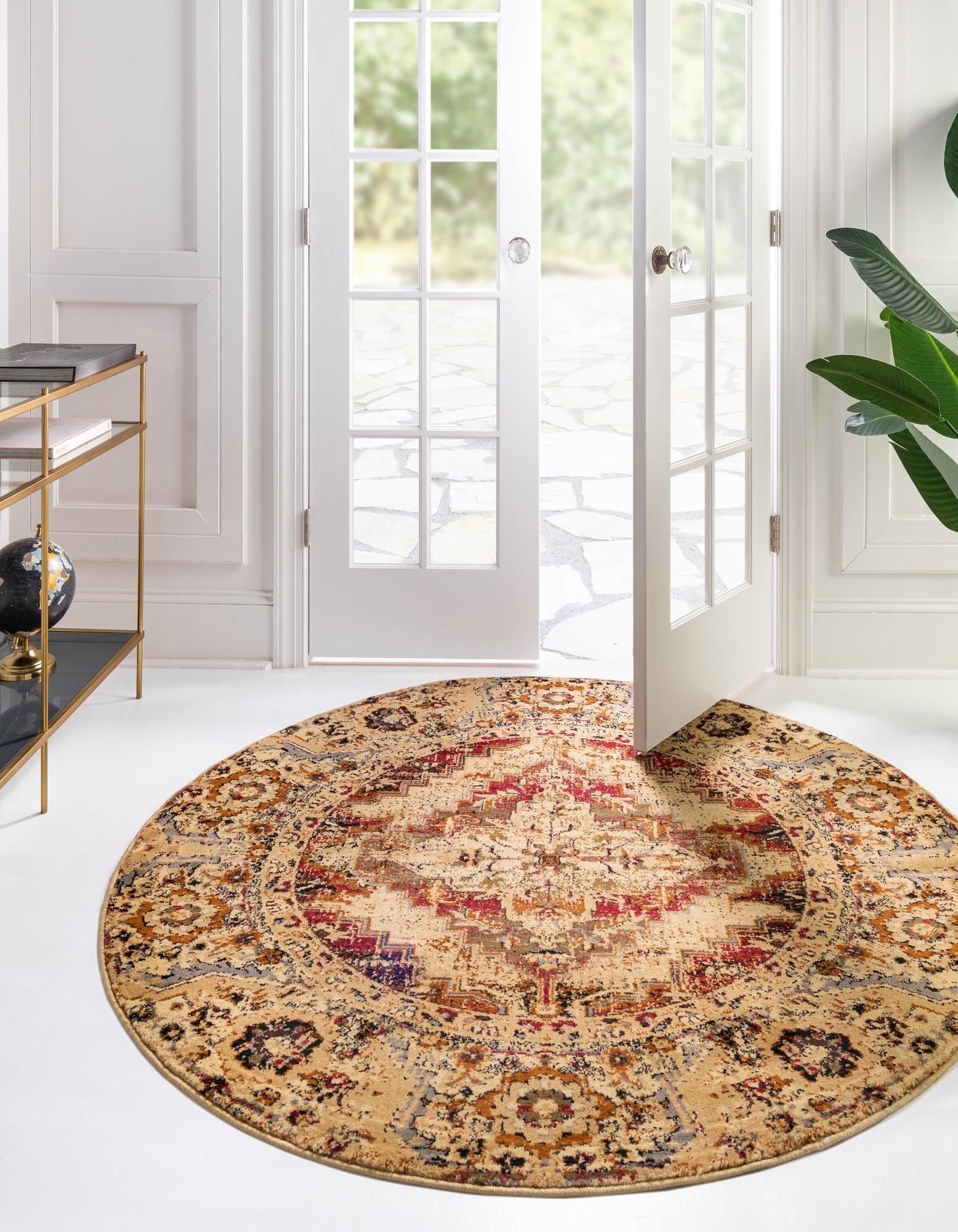 Rugs.com Saturn Collection Rug – 8 Ft Round Burgundy Beige Medium Rug ...