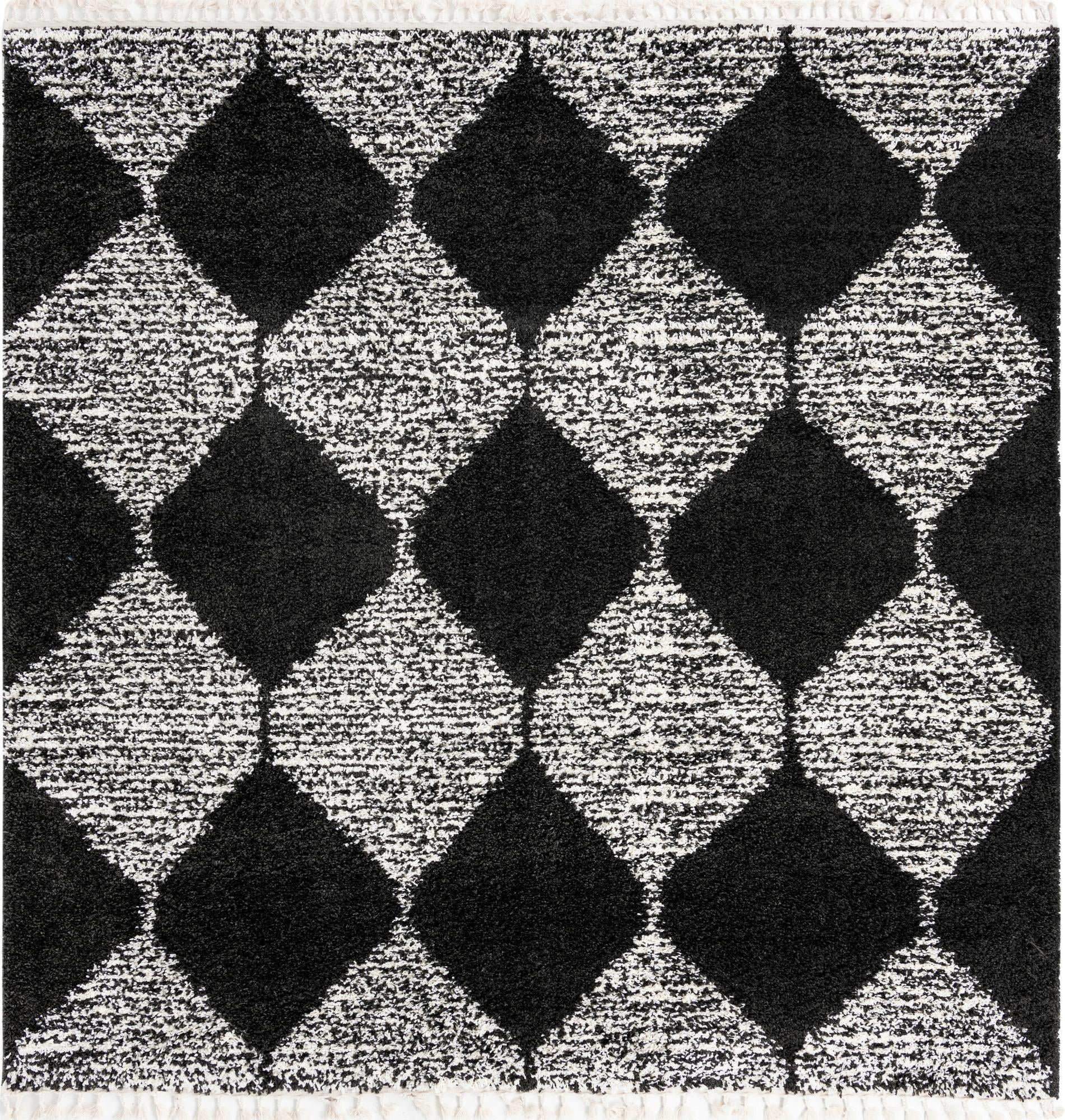 Rugs.com Serenity Shag Collection Rug – 10 Ft Square Black And White ...