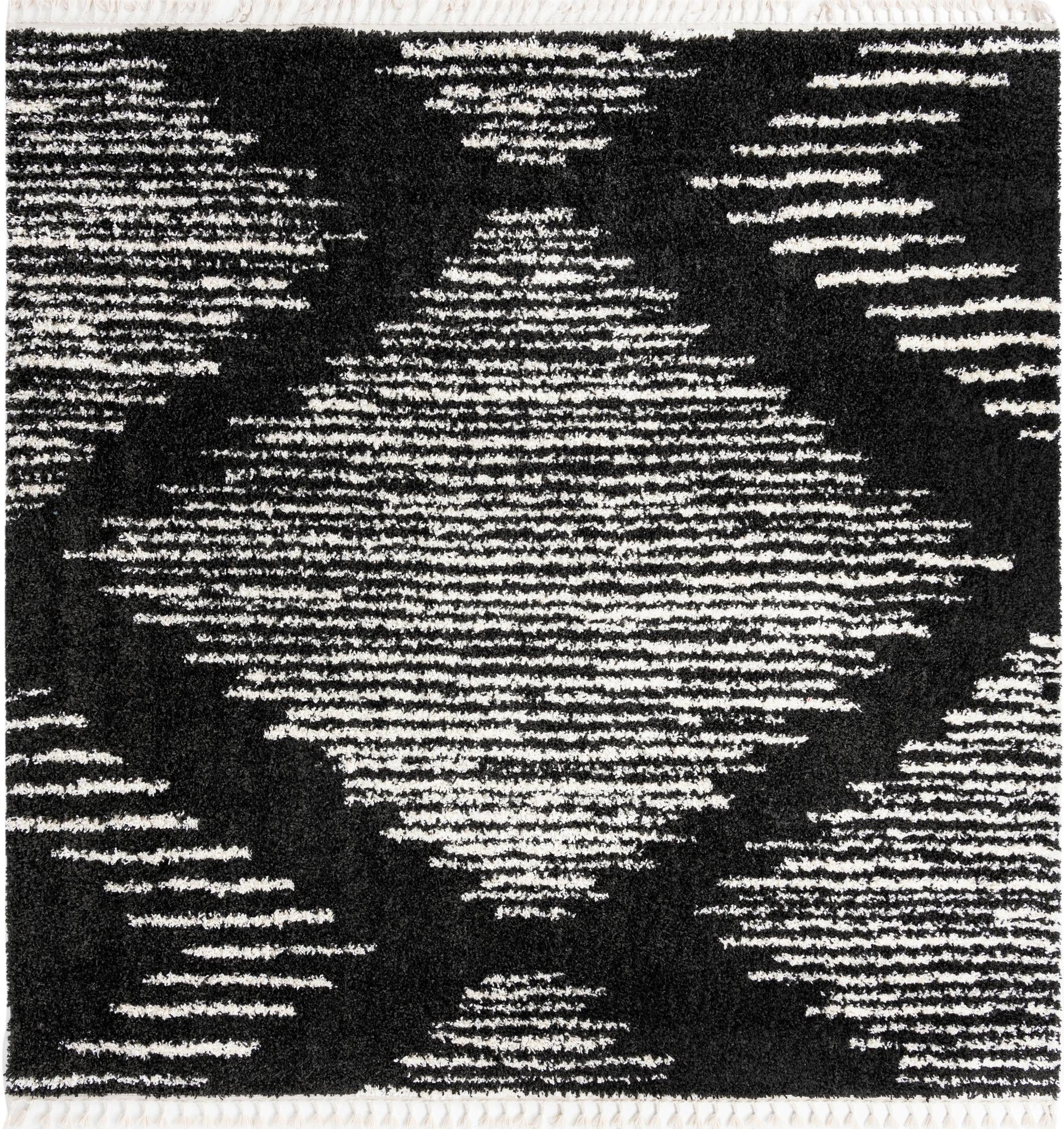 Rugs.com Serenity Shag Collection Rug – 10 Ft Square Black And White ...