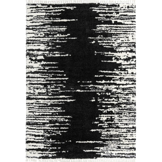 Rugs.com Serenity Shag Collection Rug – 10' x 14' Black And White Shag ...