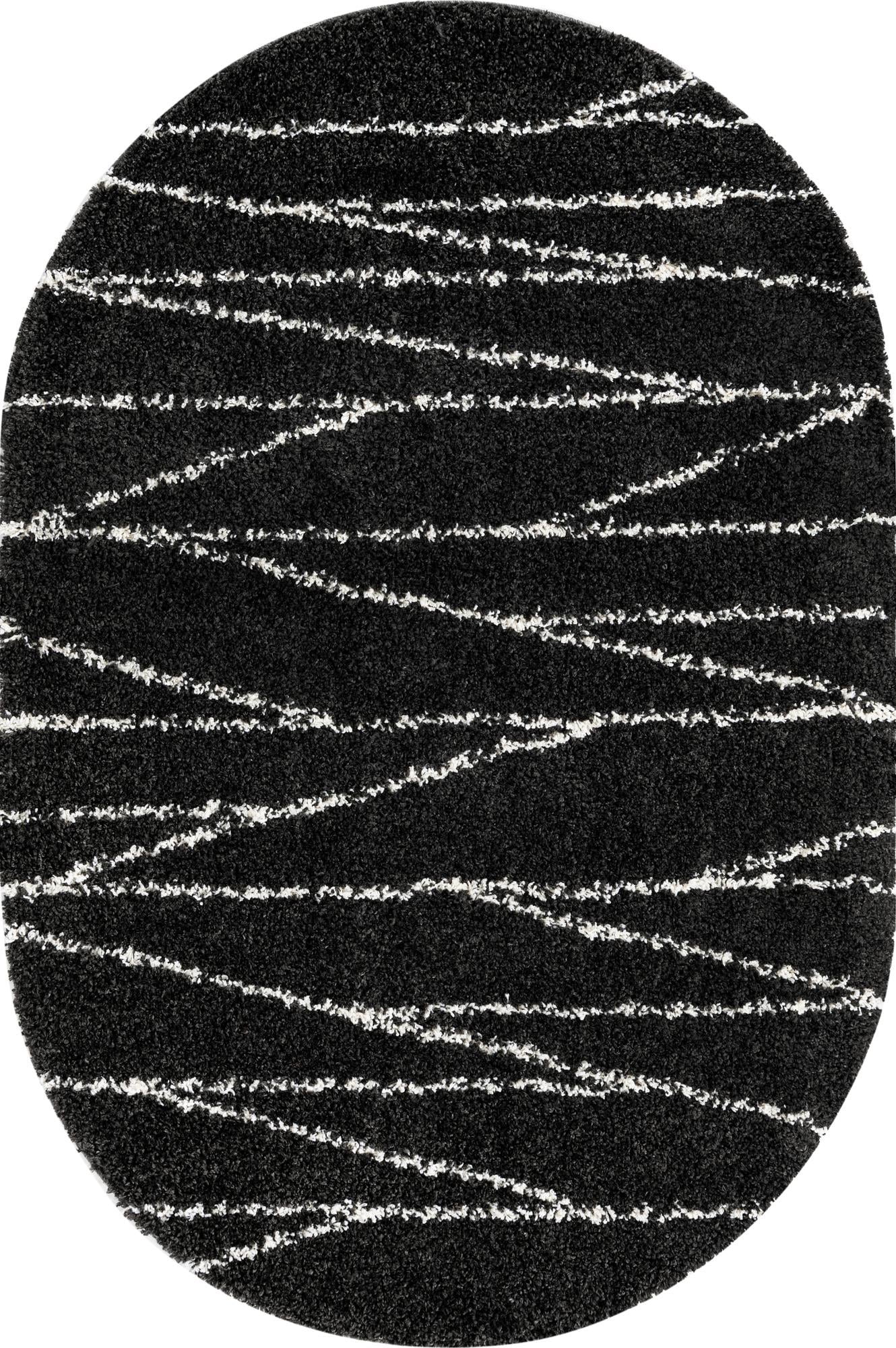 Rugs.com Serenity Shag Collection Rug – 5' x 8' Oval Black And White ...
