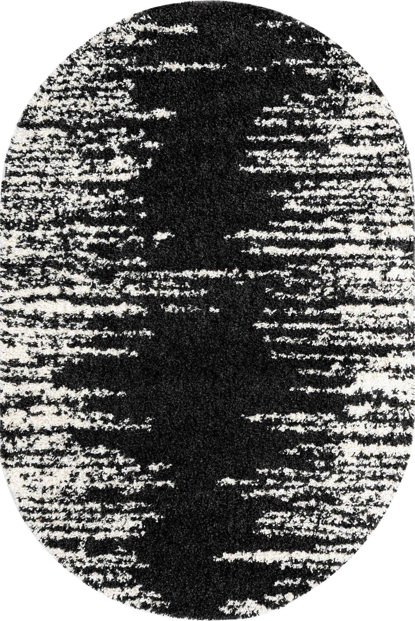 Rugs.com Serenity Shag Collection Rug – 5' x 8' Oval Black And White ...