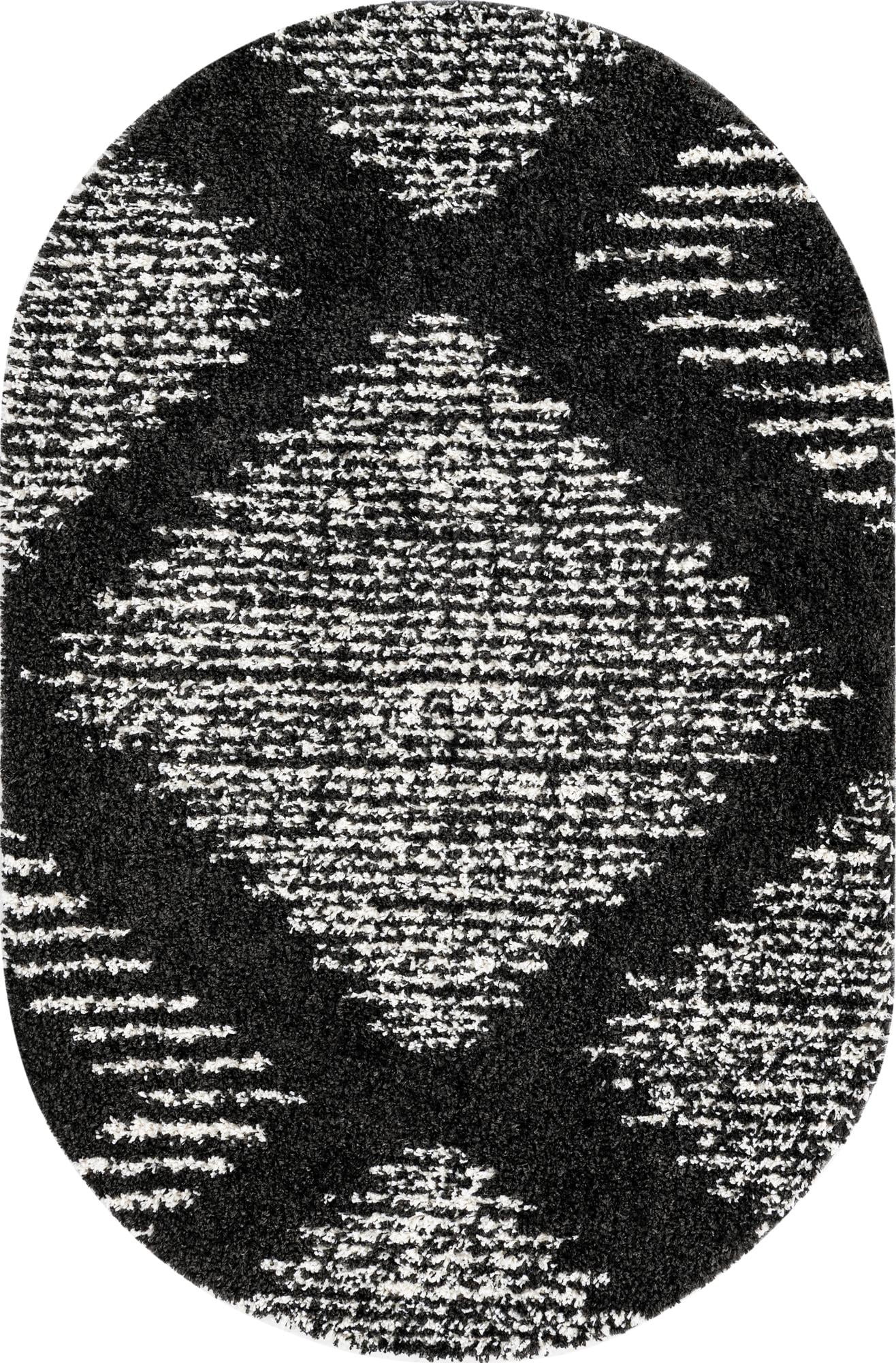 Rugs.com Serenity Shag Collection Rug – 5' x 8' Oval Black And White ...