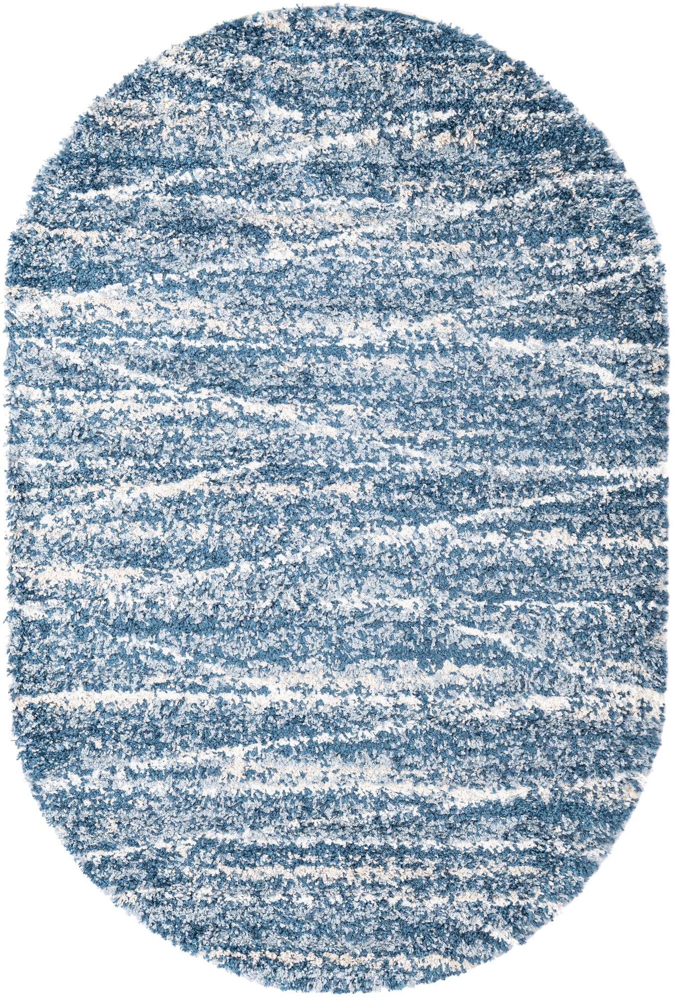 Rugs.com Serenity Shag Collection Rug – 5' x 8' Oval Blue Shag Rug ...