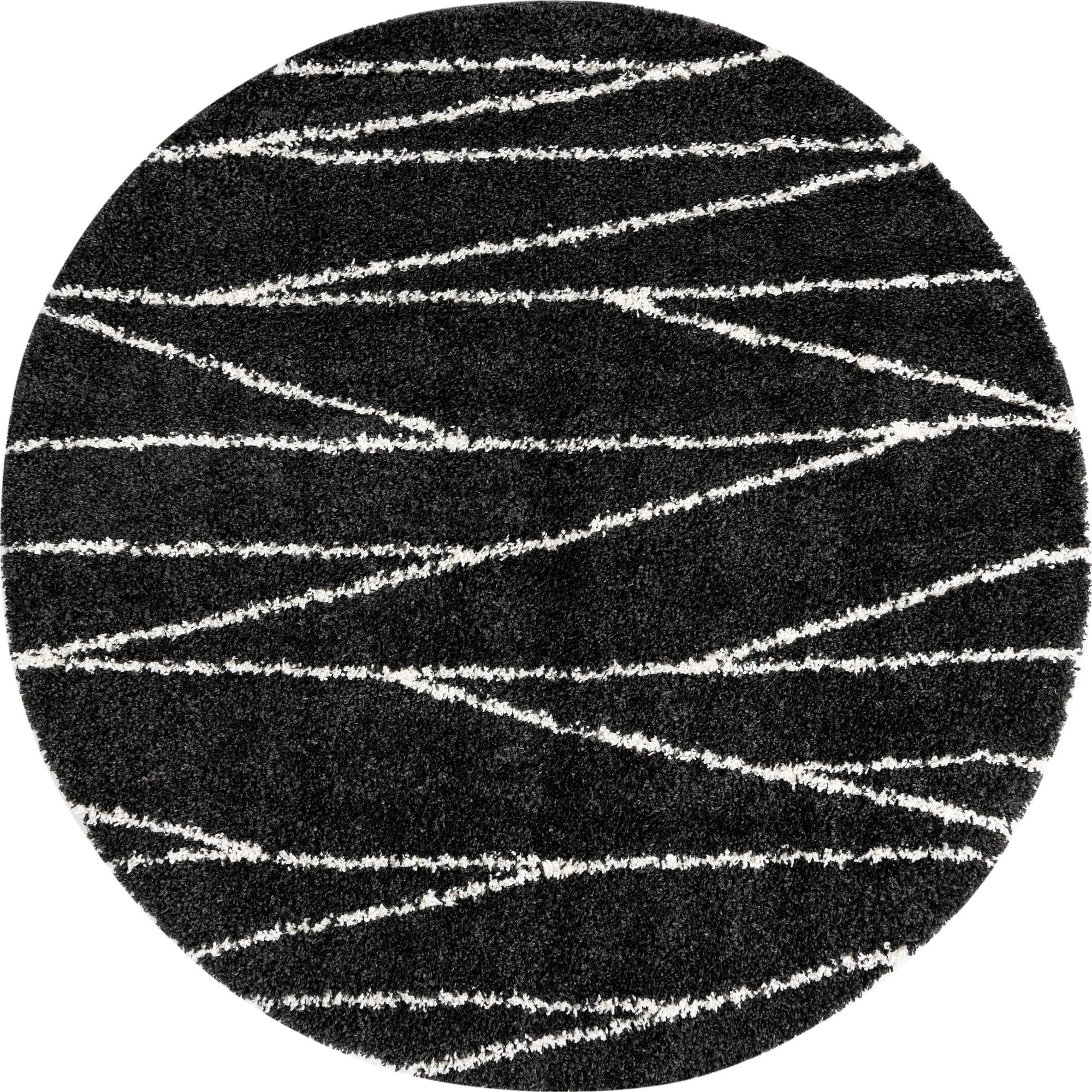 Rugs.com Serenity Shag Collection Rug – 7 Ft Round Black And White Shag ...