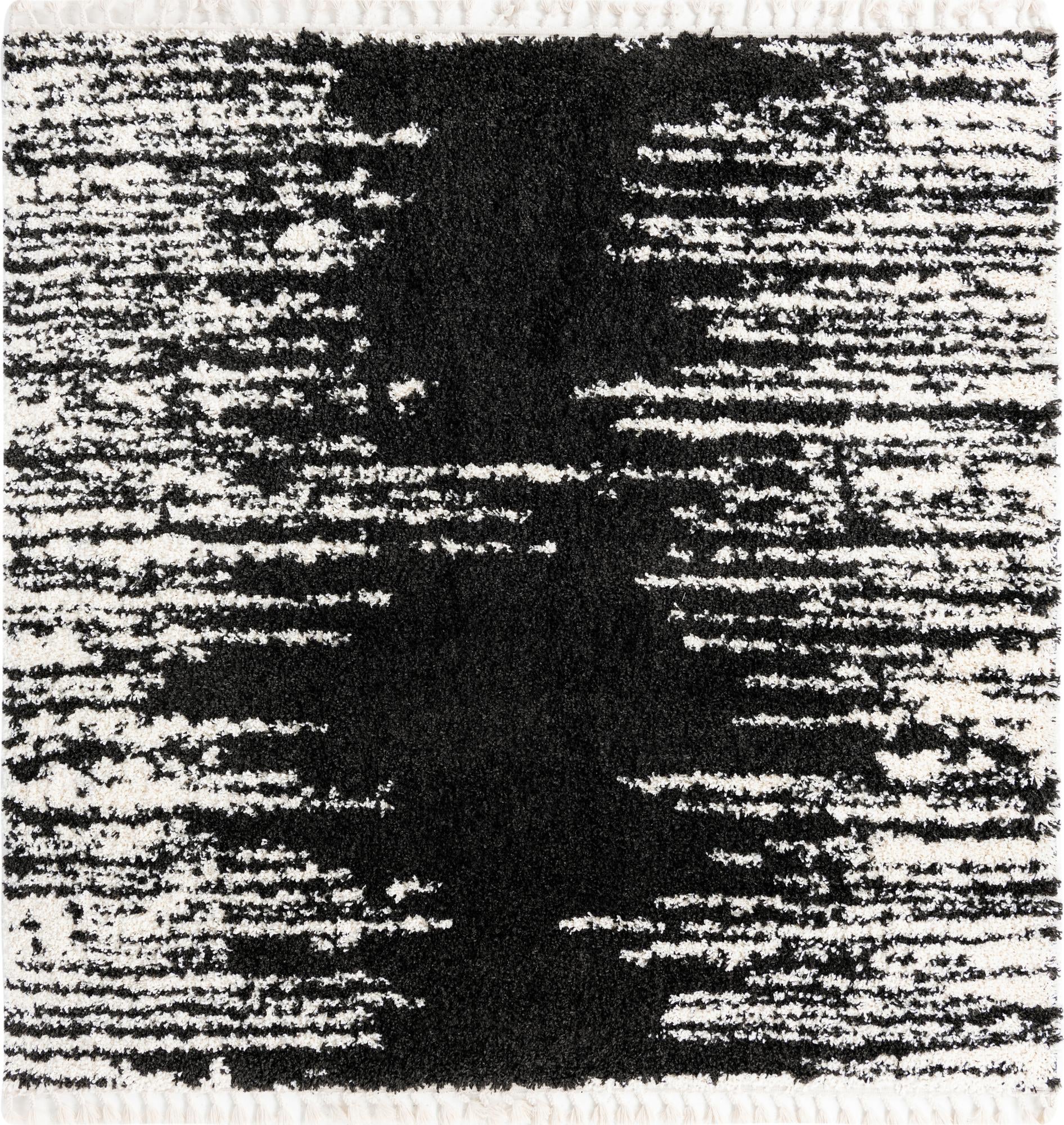 Rugs.com Serenity Shag Collection Rug – 8 Ft Square Black And White ...