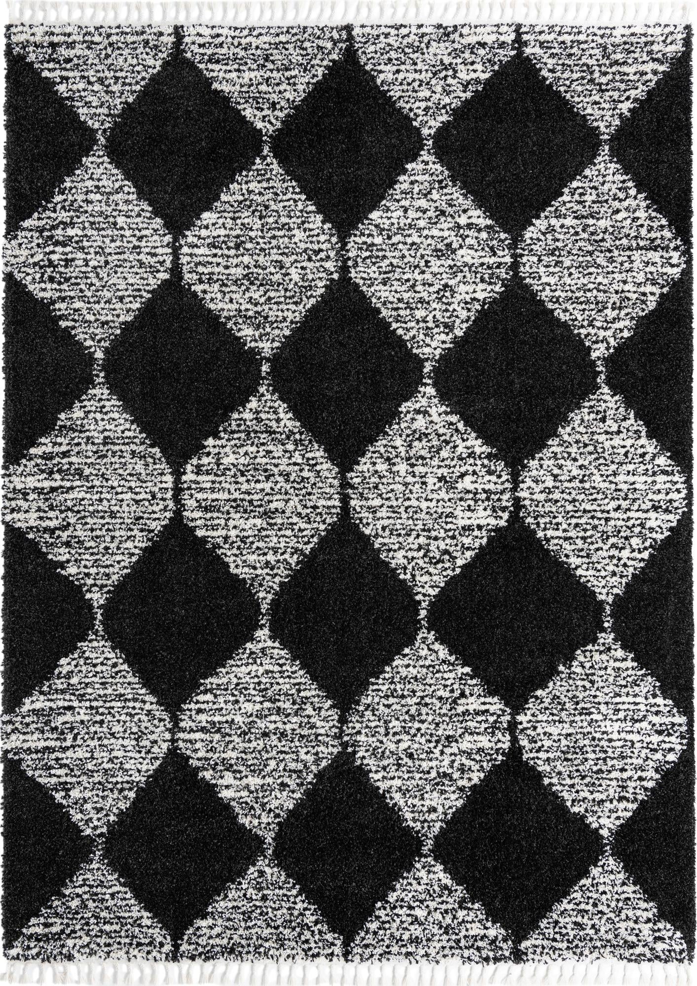 Rugs.com Serenity Shag Collection Rug – 9' x 12' Black And White Shag ...