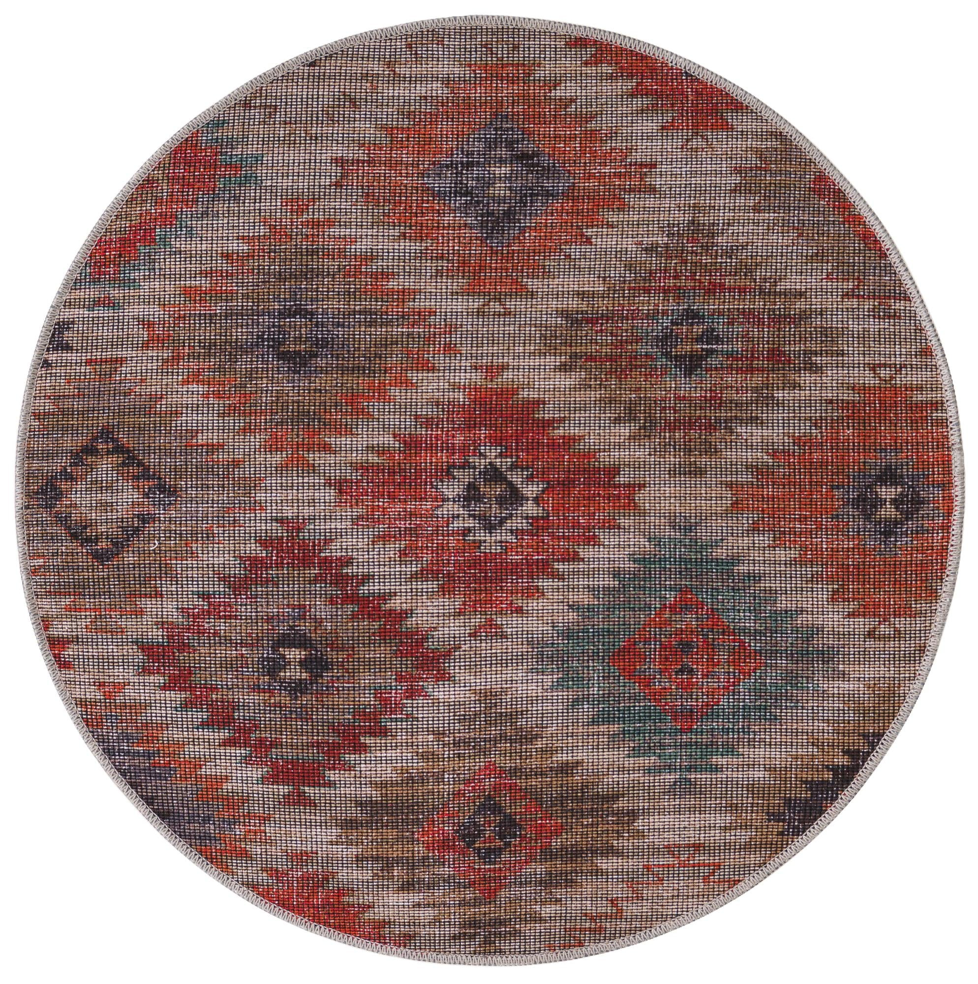 Rugs.com Sisu Collection Washable Rug – 3 Ft Round Rust Red Flatweave ...