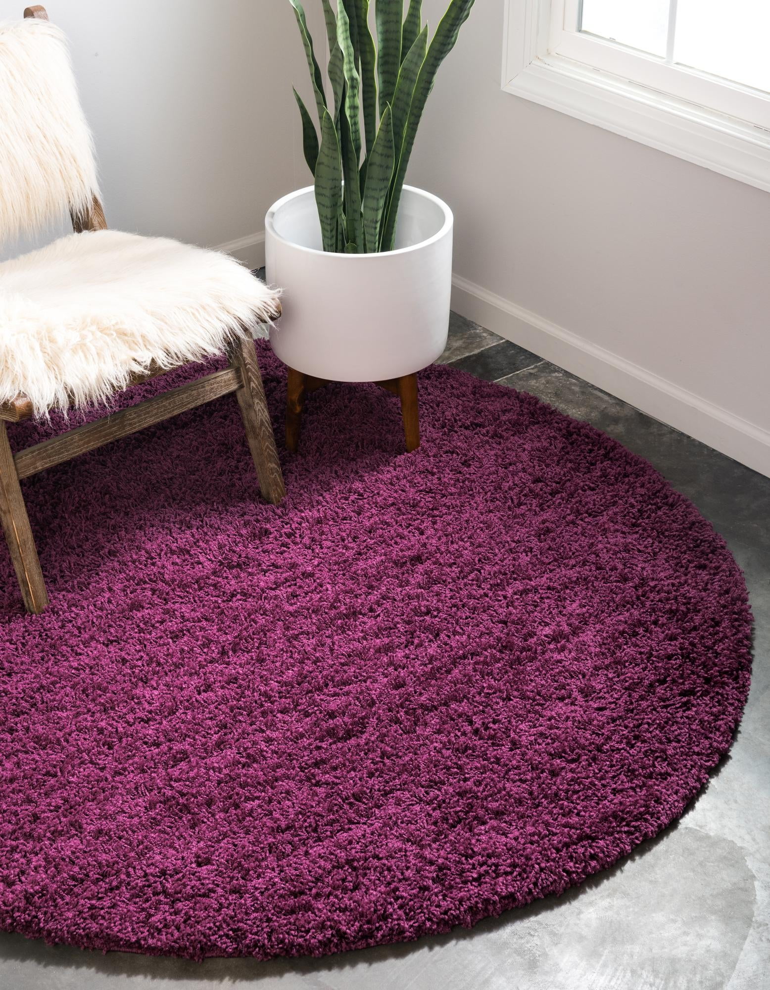 Rugs.com Solid Shag Collection Rug – 3 Ft Round Eggplant Purple Shag ...