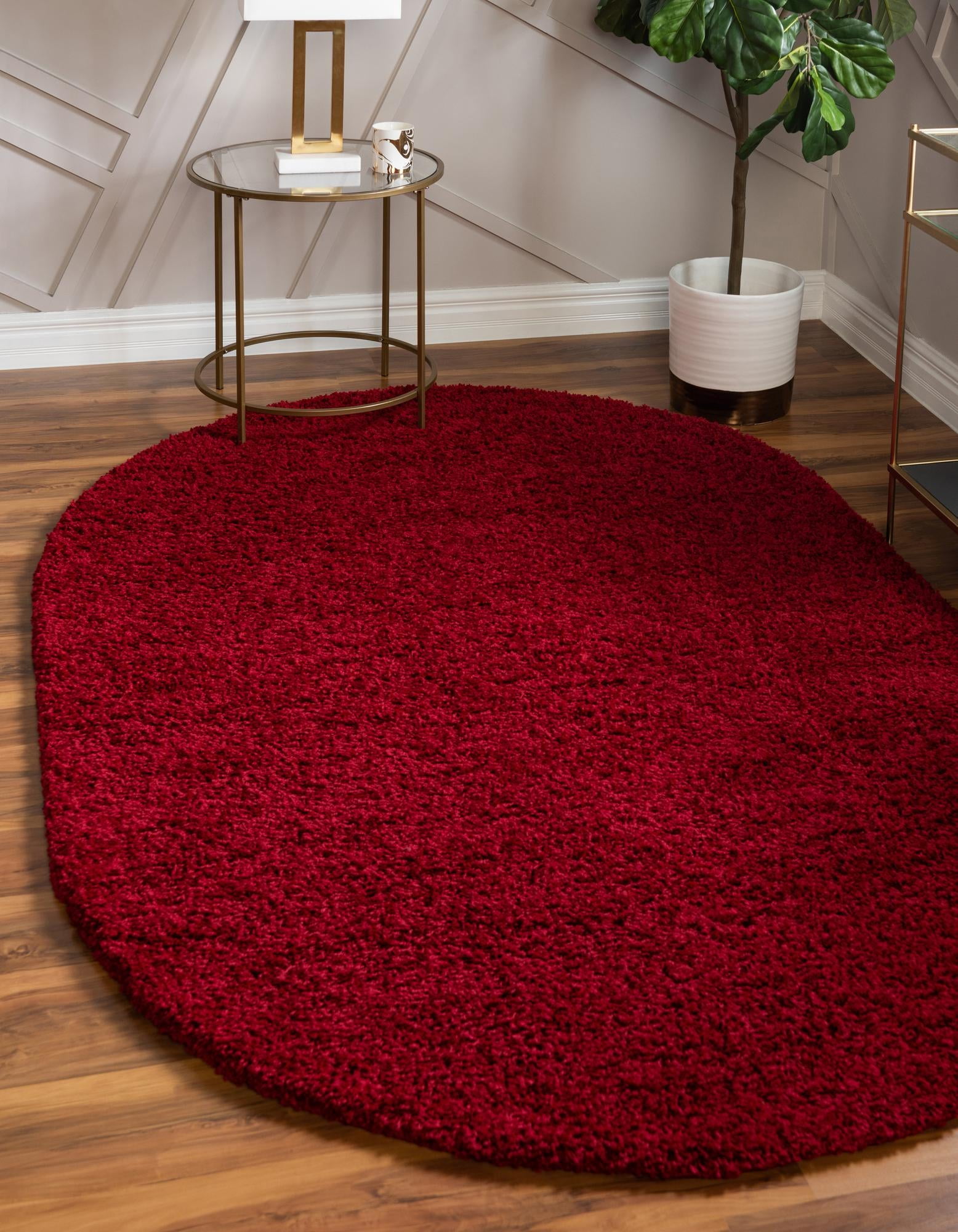 Rugs.com Solid Shag Collection Rug – 3' x 5' Oval Cherry Red Shag Rug ...