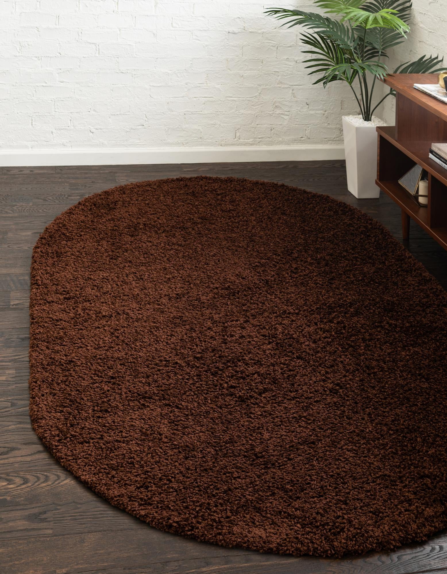Rugs.com Solid Shag Collection Rug – 3' x 5' Oval Chocolate Brown Shag ...