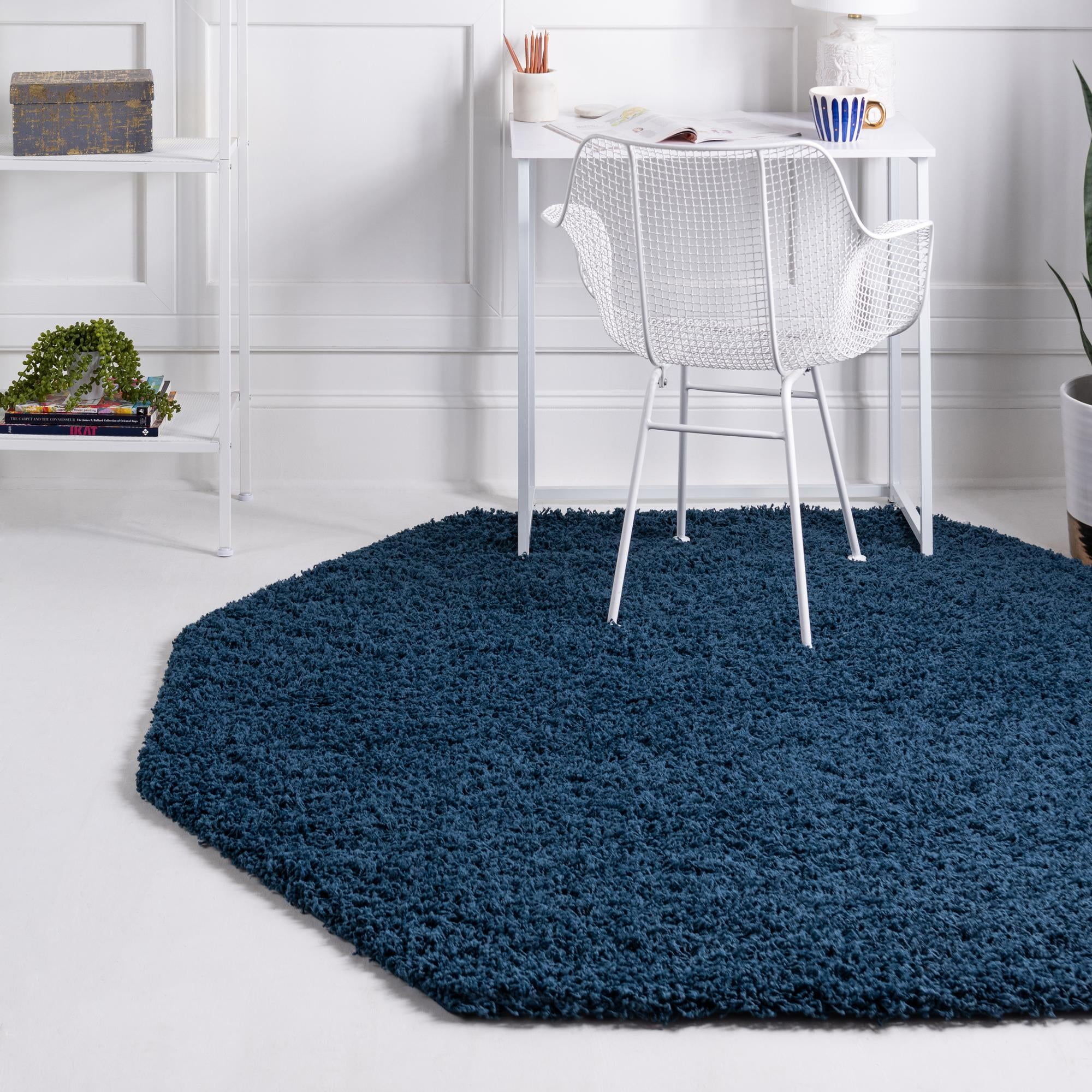 Rugs.com Solid Shag Collection Rug – 4 Ft Octagon Sapphire Blue Shag ...