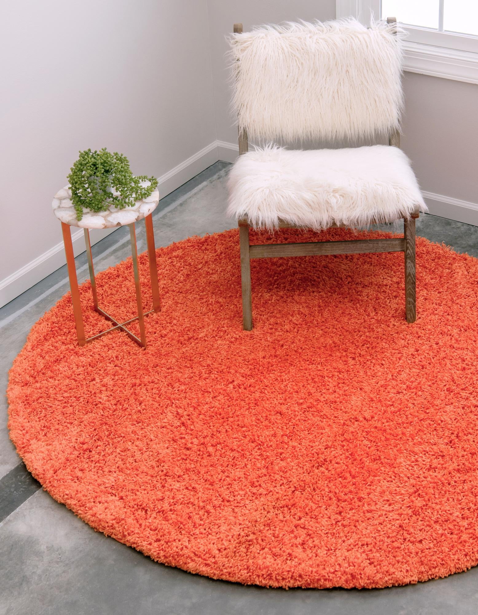 Rugs.com Solid Shag Collection Rug – 4 Ft Round Tiger Orange Shag Rug ...