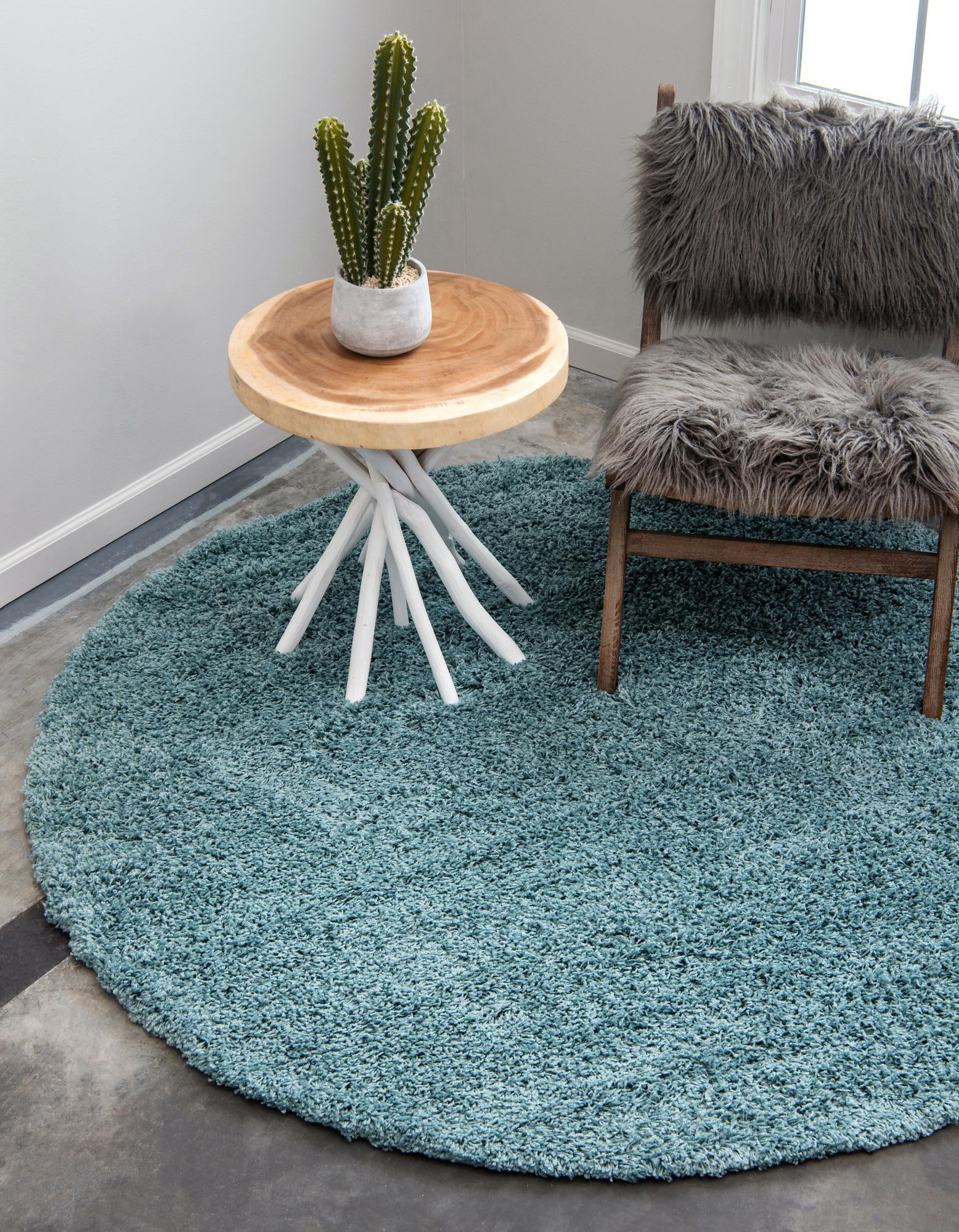 Rugs.com Solid Shag Collection Rug – 5 Ft Round Light Slate Blue Shag ...