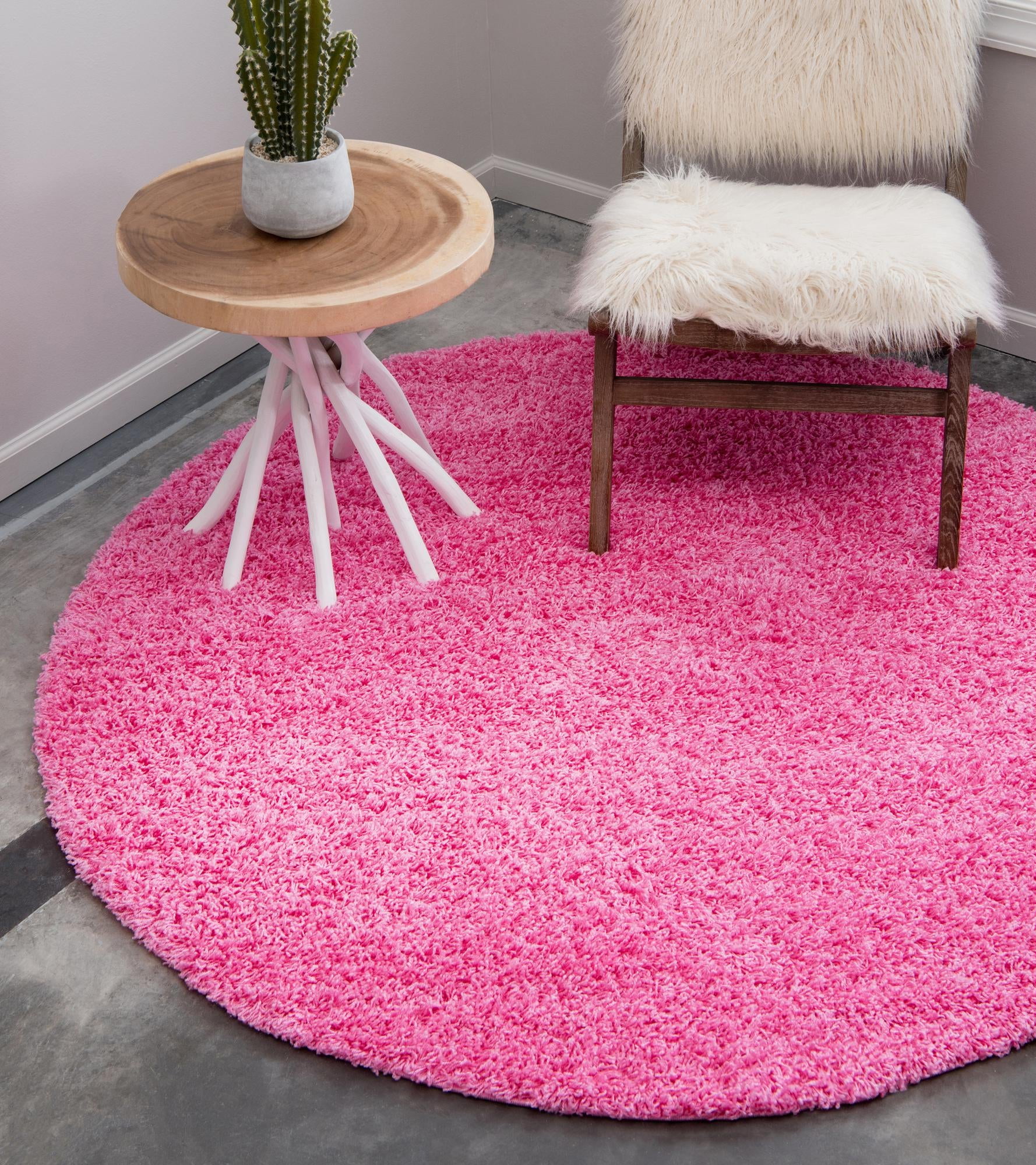 Rugs.com Solid Shag Collection Rug – 5 Ft Round Taffy Pink Shag Rug ...
