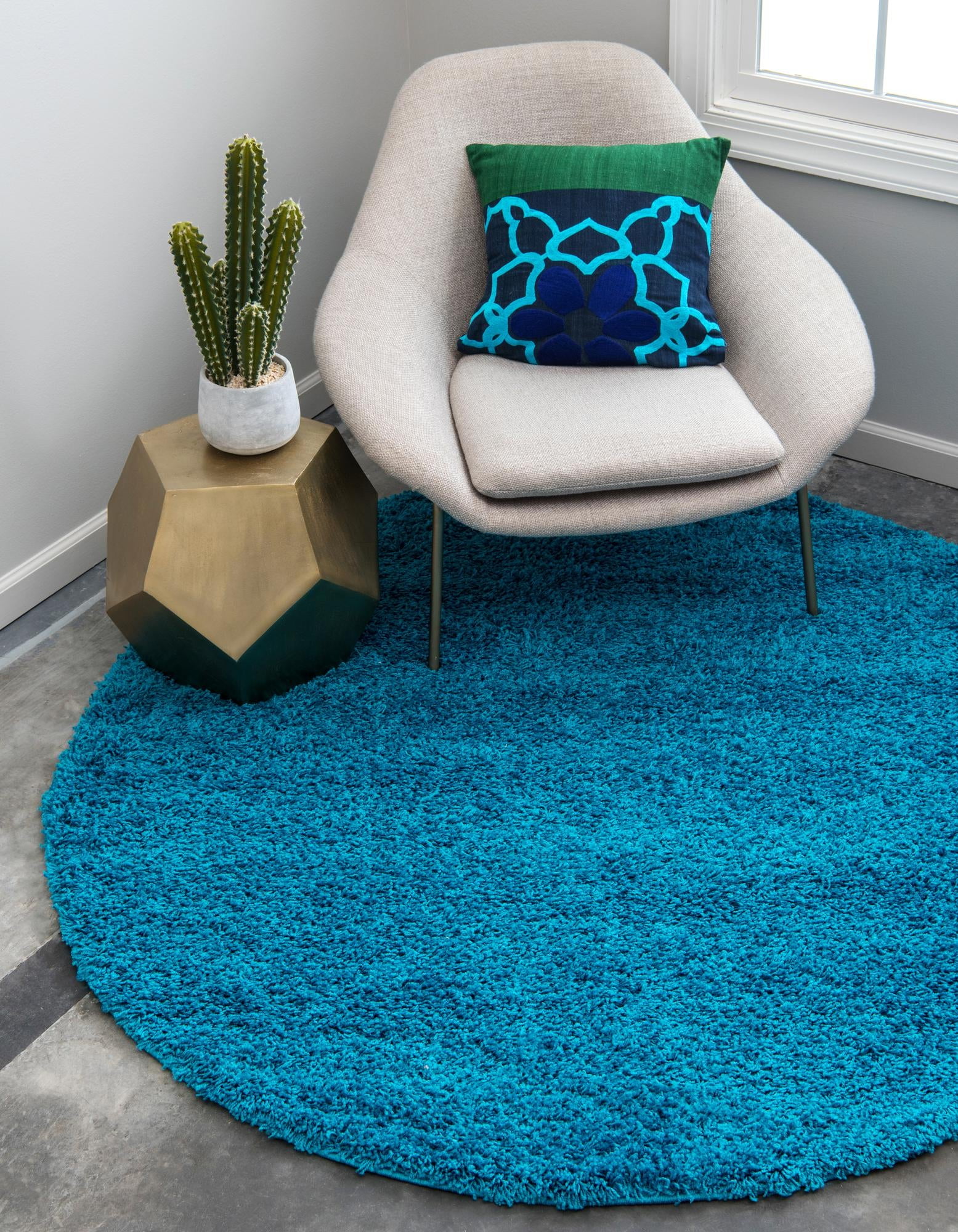 Rugs.com Solid Shag Collection 5 Ft Round Turquoise Carpet Area Rug for ...