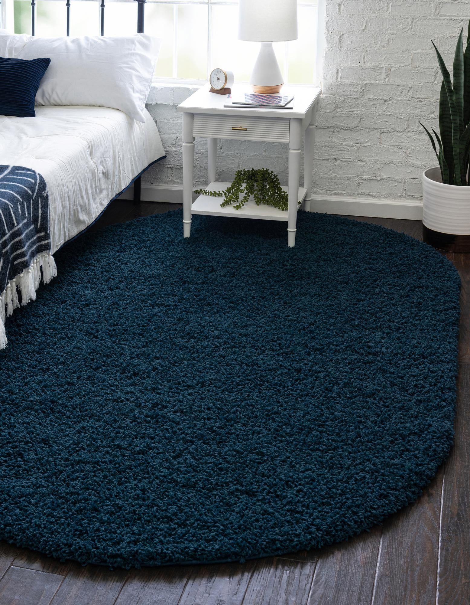 Rugs.com Solid Shag Collection Rug – 5' x 8' Oval Sapphire Blue Shag ...