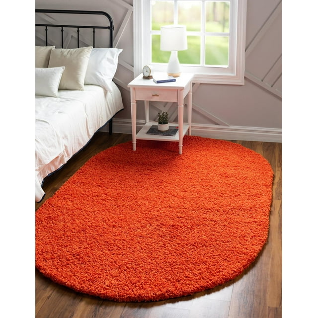 Rugs.com Solid Shag Collection Rug – 5' x 8' Oval Tiger Orange Shag Rug ...