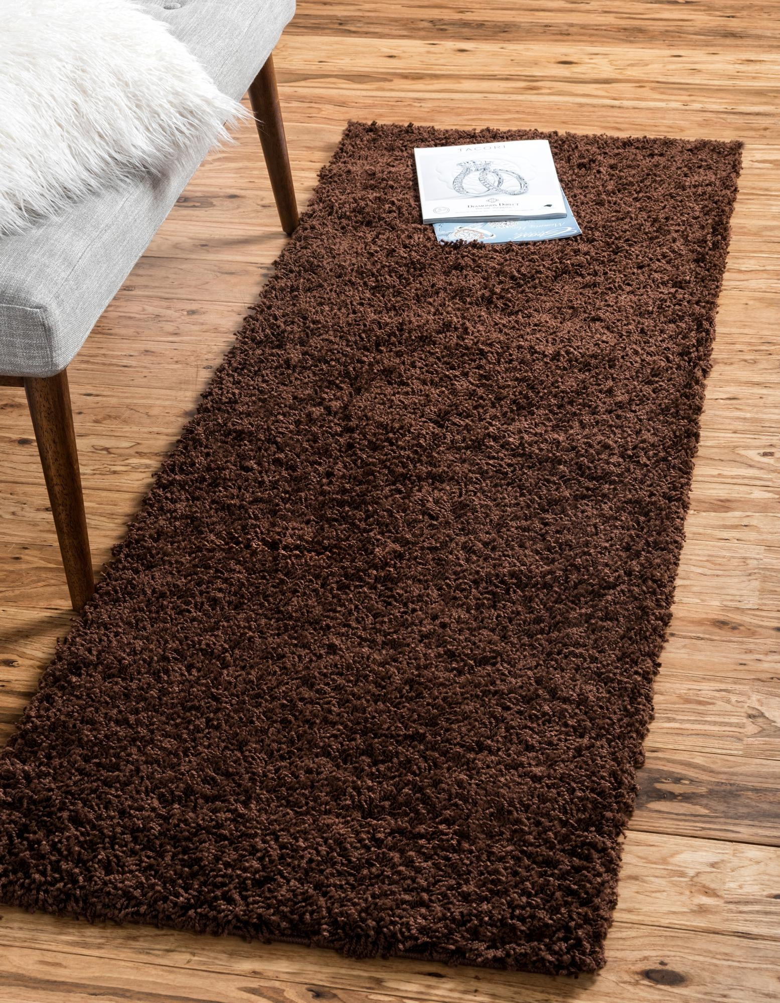 Rugs.com Solid Shag Collection Rug – 6 Ft Runner Chocolate Brown Shag ...