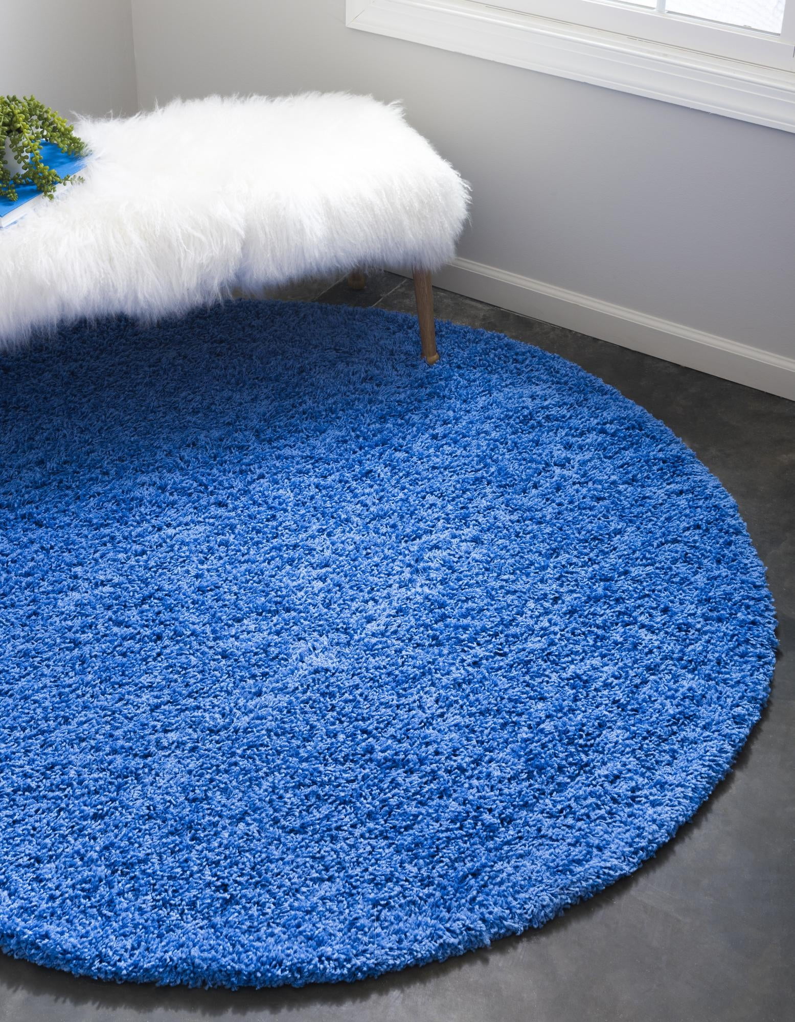 Rugs.com Solid Shag Collection Rug – 7 Ft Round Periwinkle Blue Shag ...