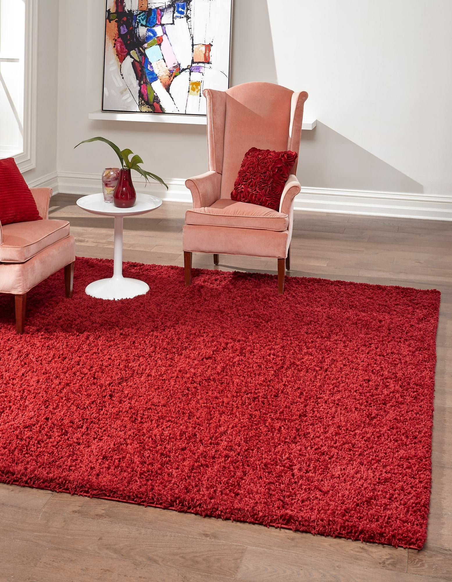 Rugs.com Solid Shag Collection Rug – 8 Ft Square Cherry Red Shag Rug ...