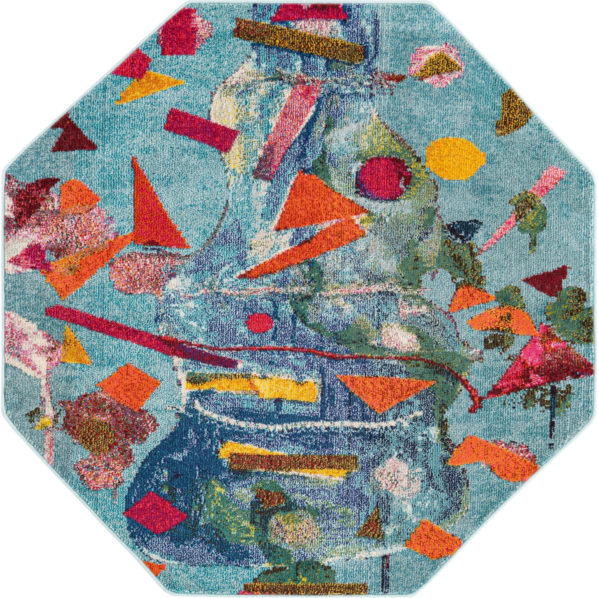 Rugs.com Vivid Collection Rug – 5 Ft Octagon Aqua Medium-Pile Rug ...