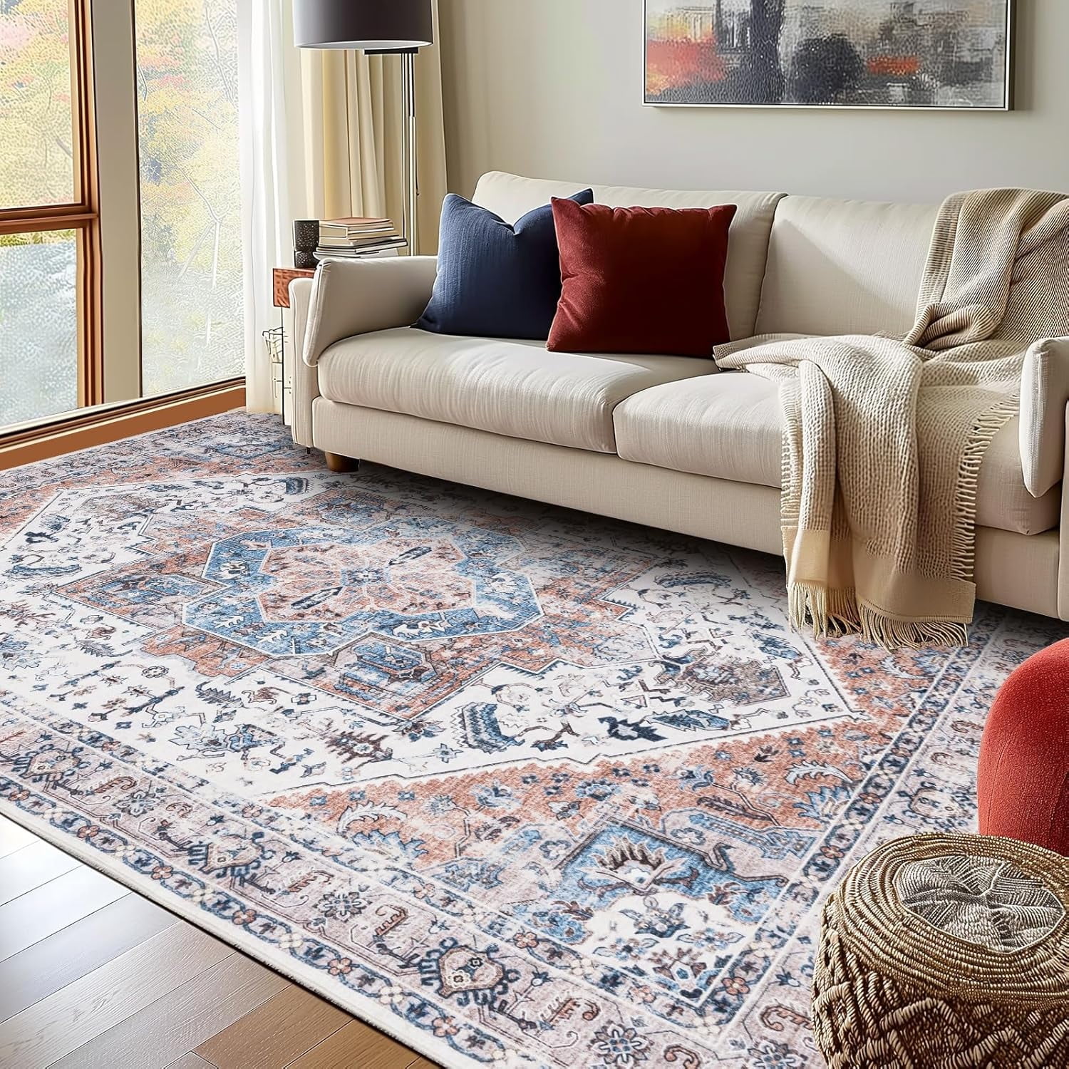 Rugs for Living Room Machine Washable Ruggable 5x7 Brown Blue Area Rug ...