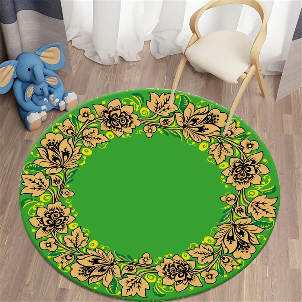 Rugs for Living Room Vintage Flower Fruit 3D Printed Anti-Slip Round ...