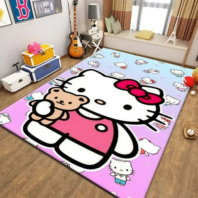 Rugs for Playroom Cartoon Hello Kitty Pattern Area Mat, Cute Cartoon ...