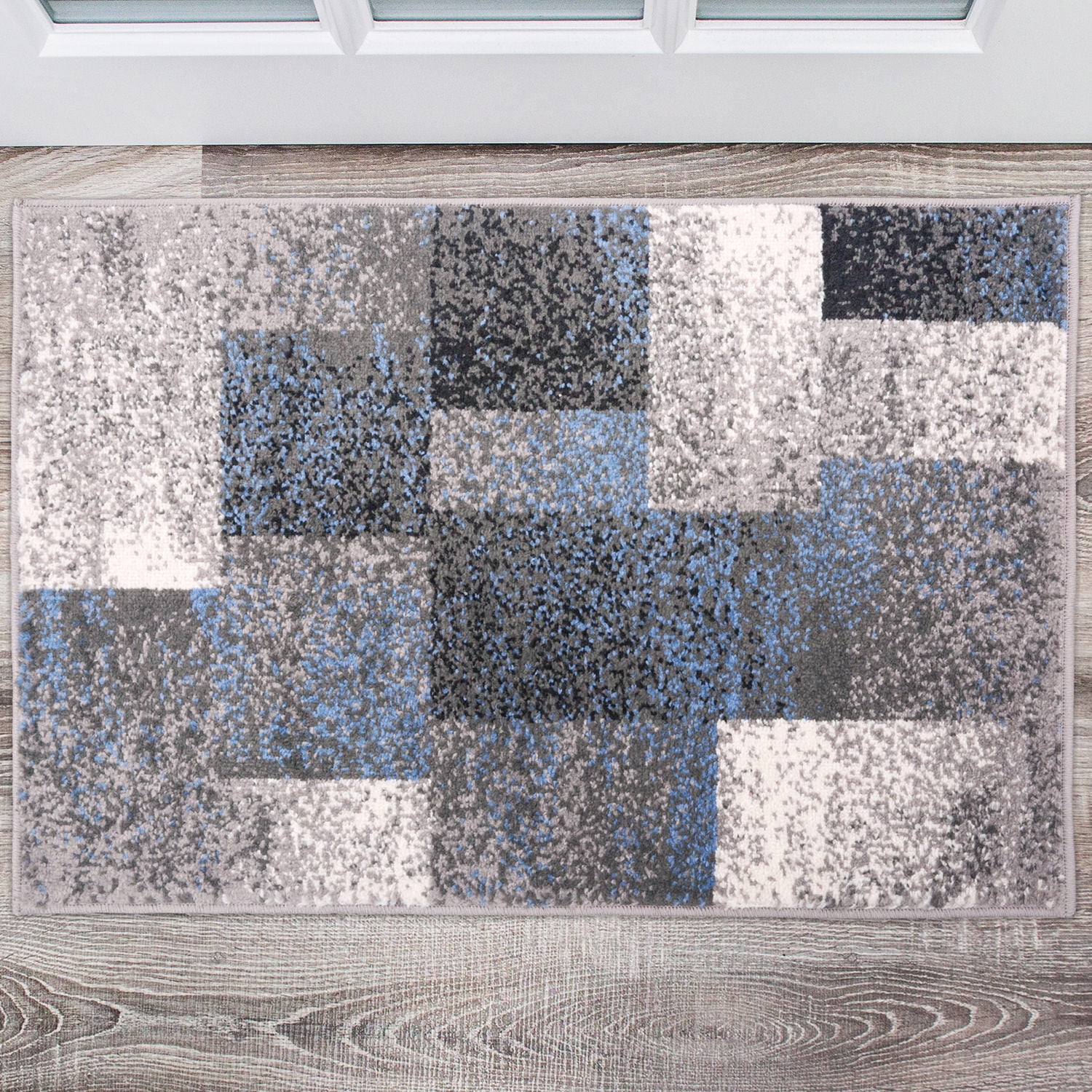World Rug Gallery Contemporary Modern Geometric Boxes Door Mat - Blue 2 ...