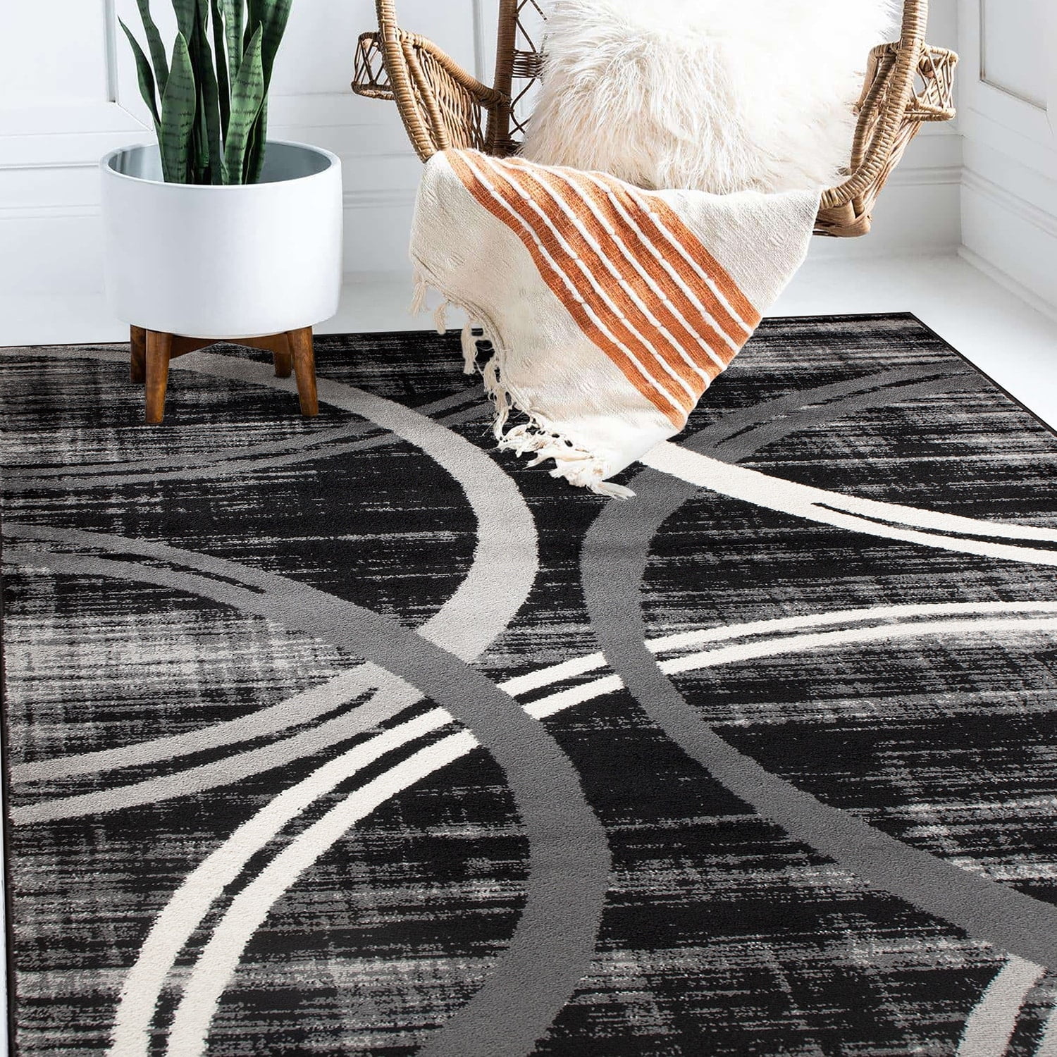 World Rug Gallery Contemporary Abstract Circles Design Area Rug Black ...