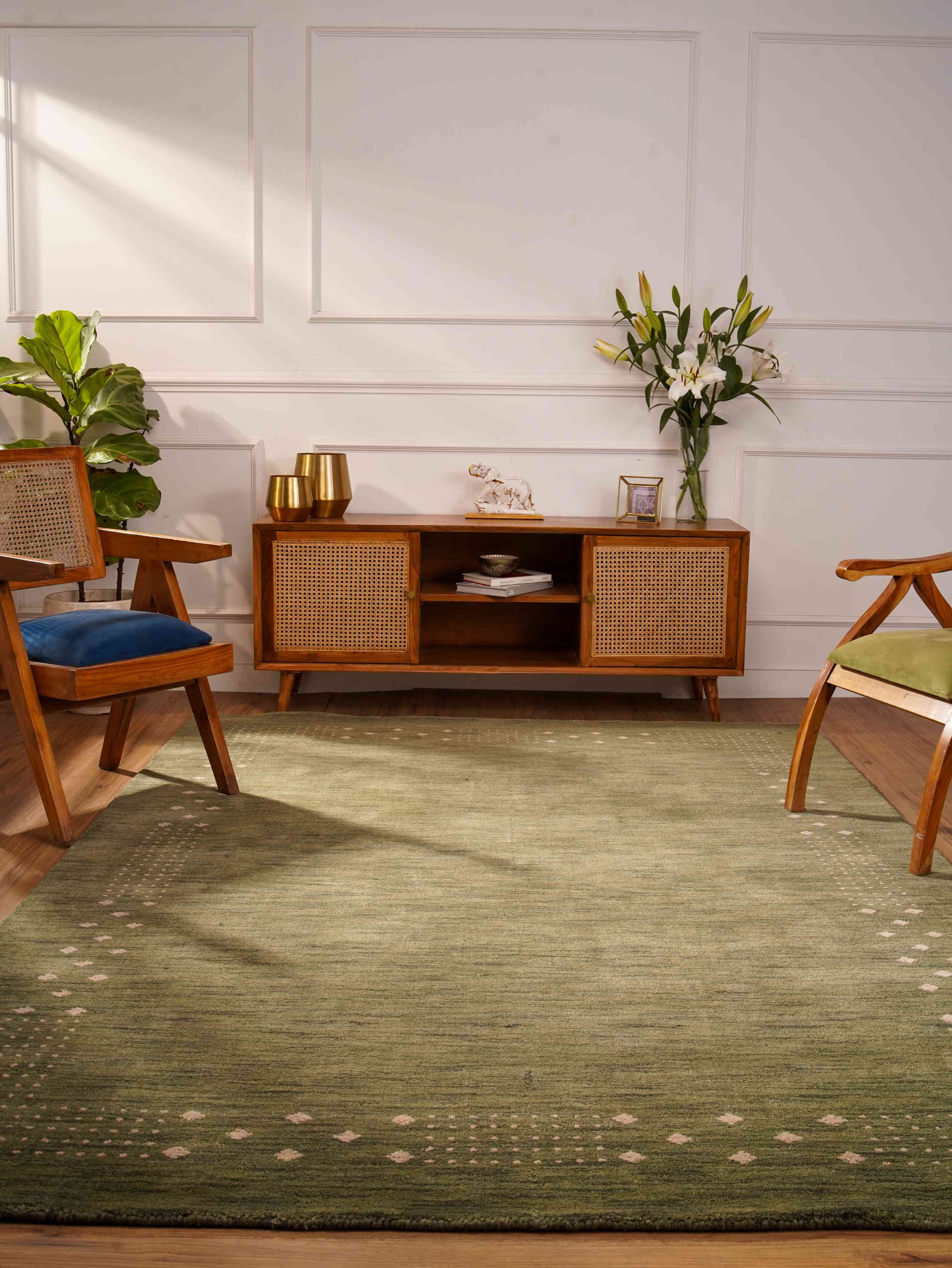 Rugsotic Carpets Handmade Rugs Hand Knotted Loom Rectangle 4'x6' Green ...