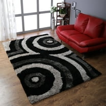 HR Plush Cobalt and White Wave-Patterned Shag Rug, 1-Inch-Thick Soft ...