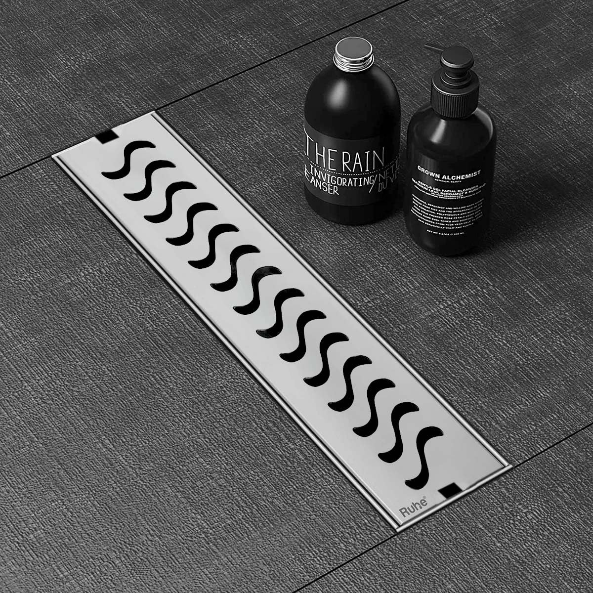 Ruhe 24x4 Inches Wave Shower Drain Channel 304 Stainless Steel Shower ...
