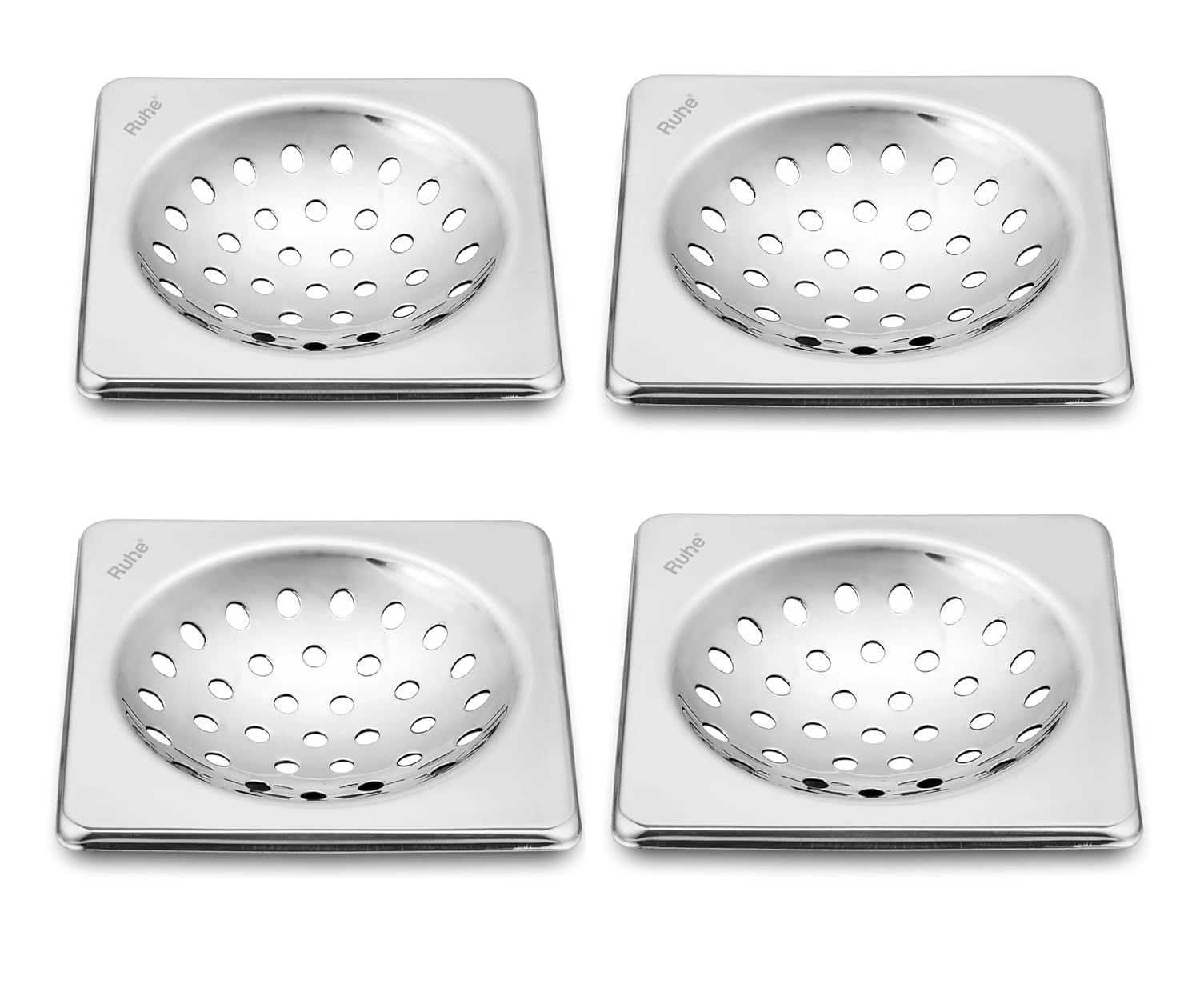 Ruhe One Square Floor Drain with Collar Premium Stainless Steel 4 x 4 ...