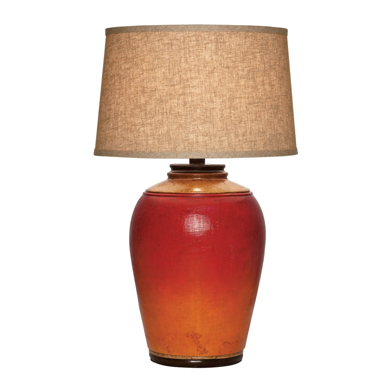 Ruhi 31 Inch Table Lamp, Curved Pot, Multicolor Red and Orange, Drum ...
