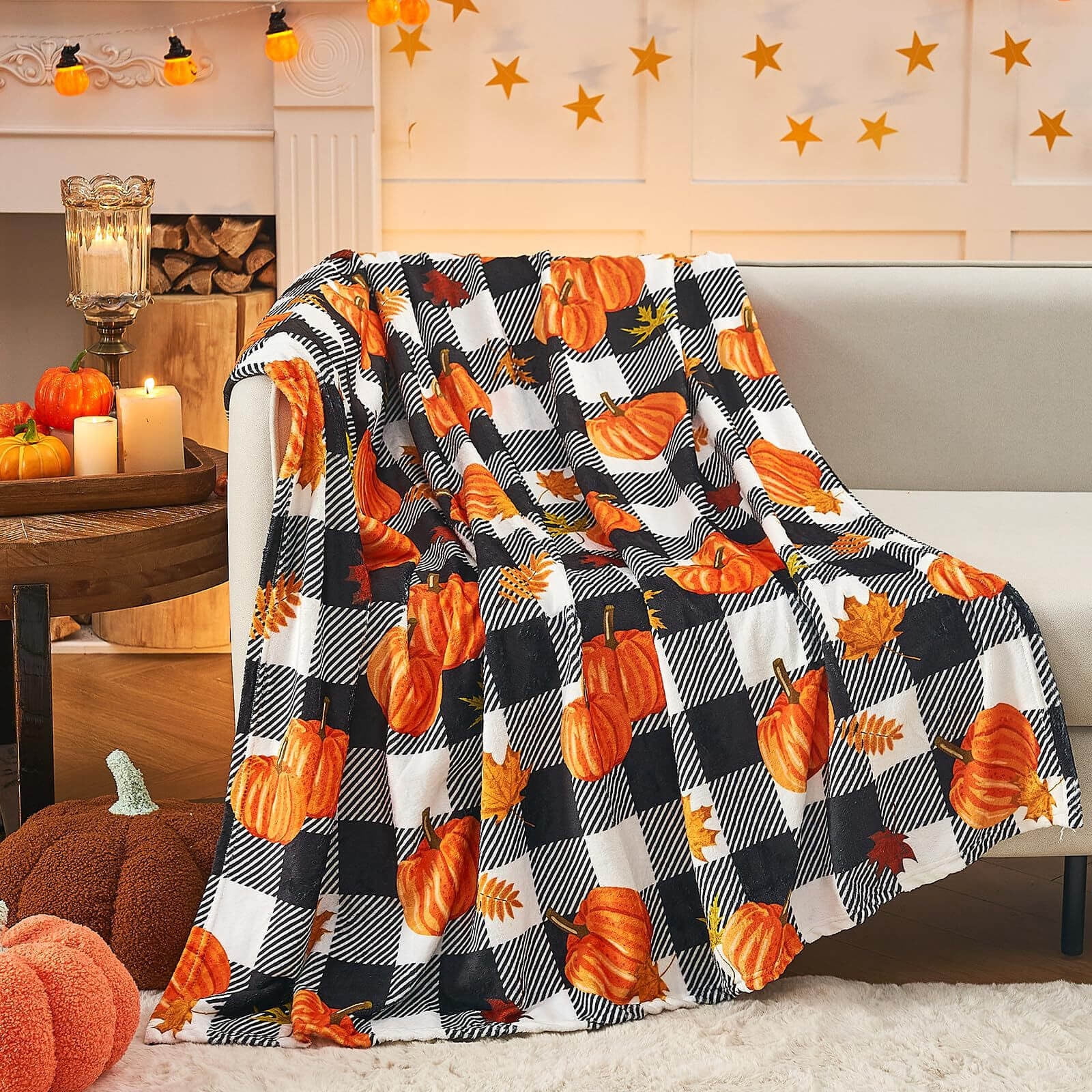 Ruhiku GW Fall Throw Blanket Autumn Pumpkins Maple Leaf Blanket, Soft ...