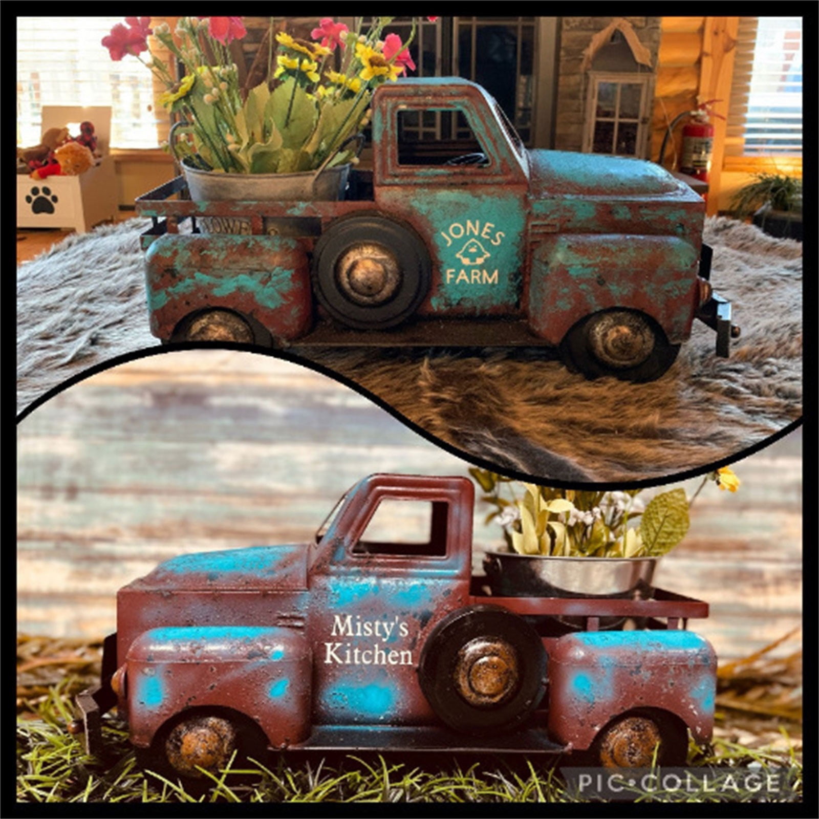Farm Antique Rustic Home Decor: Vintage Blue Truck, Decorative Tabletop ...