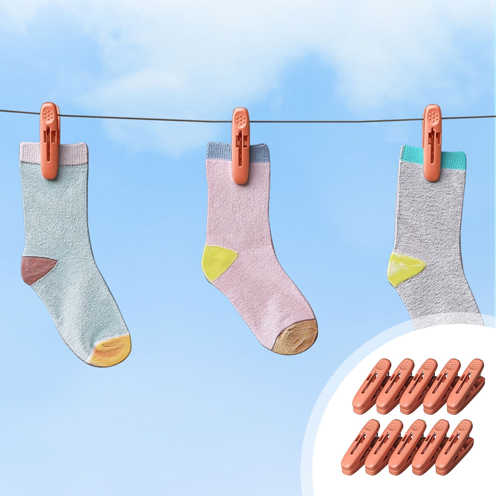 RuiJiao 10pc Colourful Sock Clips for Laundry, Mini Sock Holder with ...