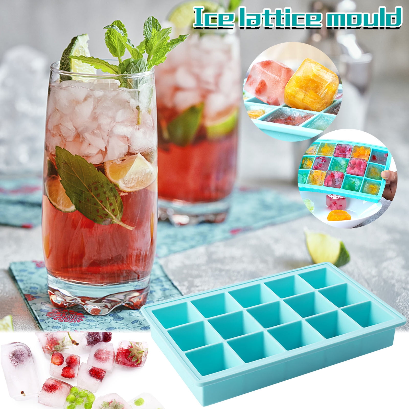 RuiJiao 15-Cell Silicone Ice Tray with Lid - Premium Ice Cube Mold for ...