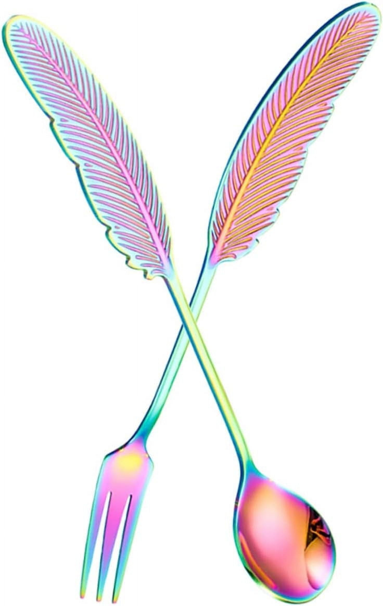 RuiJiao 2pc 304 Stainless Steel Feather Spoons And Forks, Feather Spoon ...