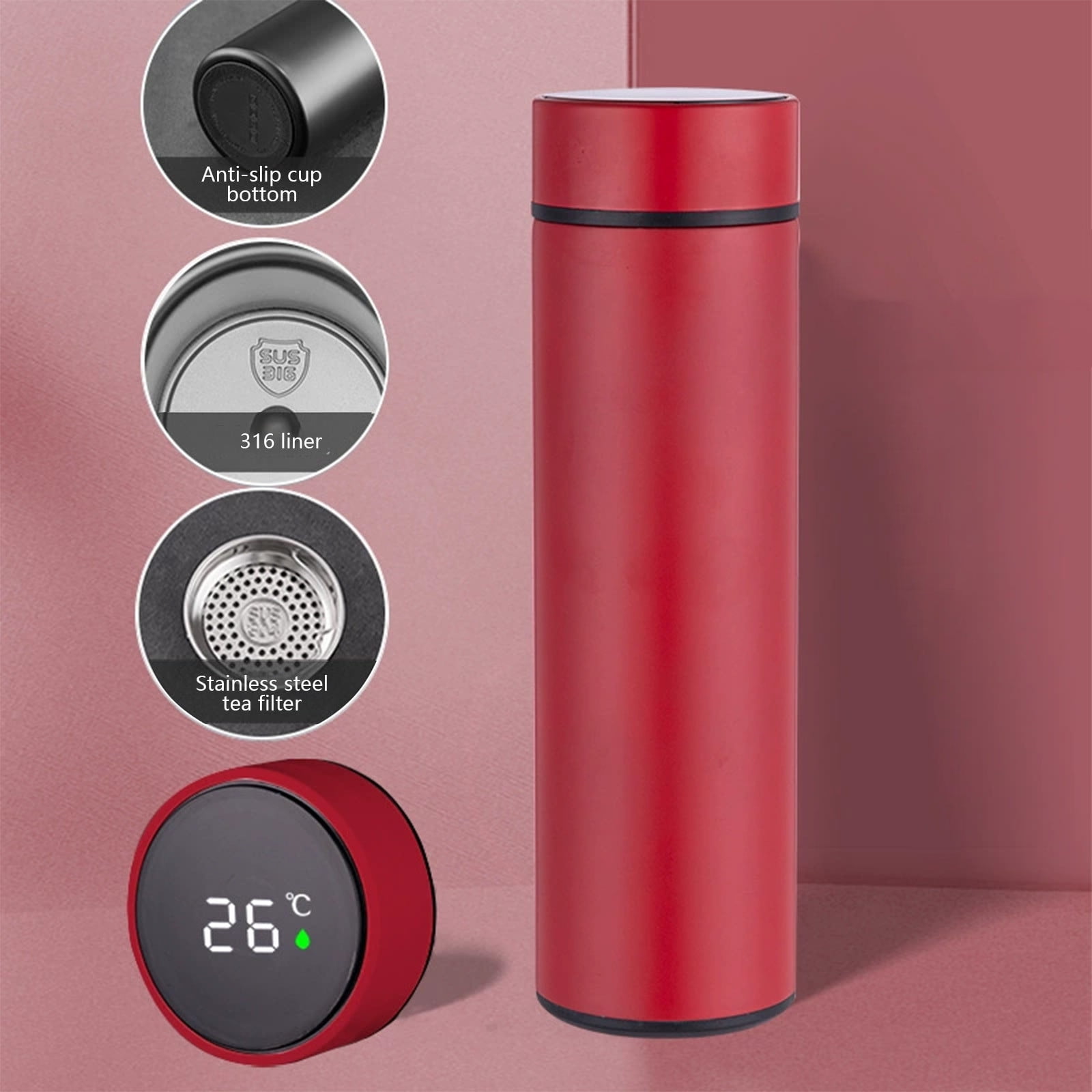 RuiJiao 316 Stainless Steel Smart Water Bottle with Temperature Display ...