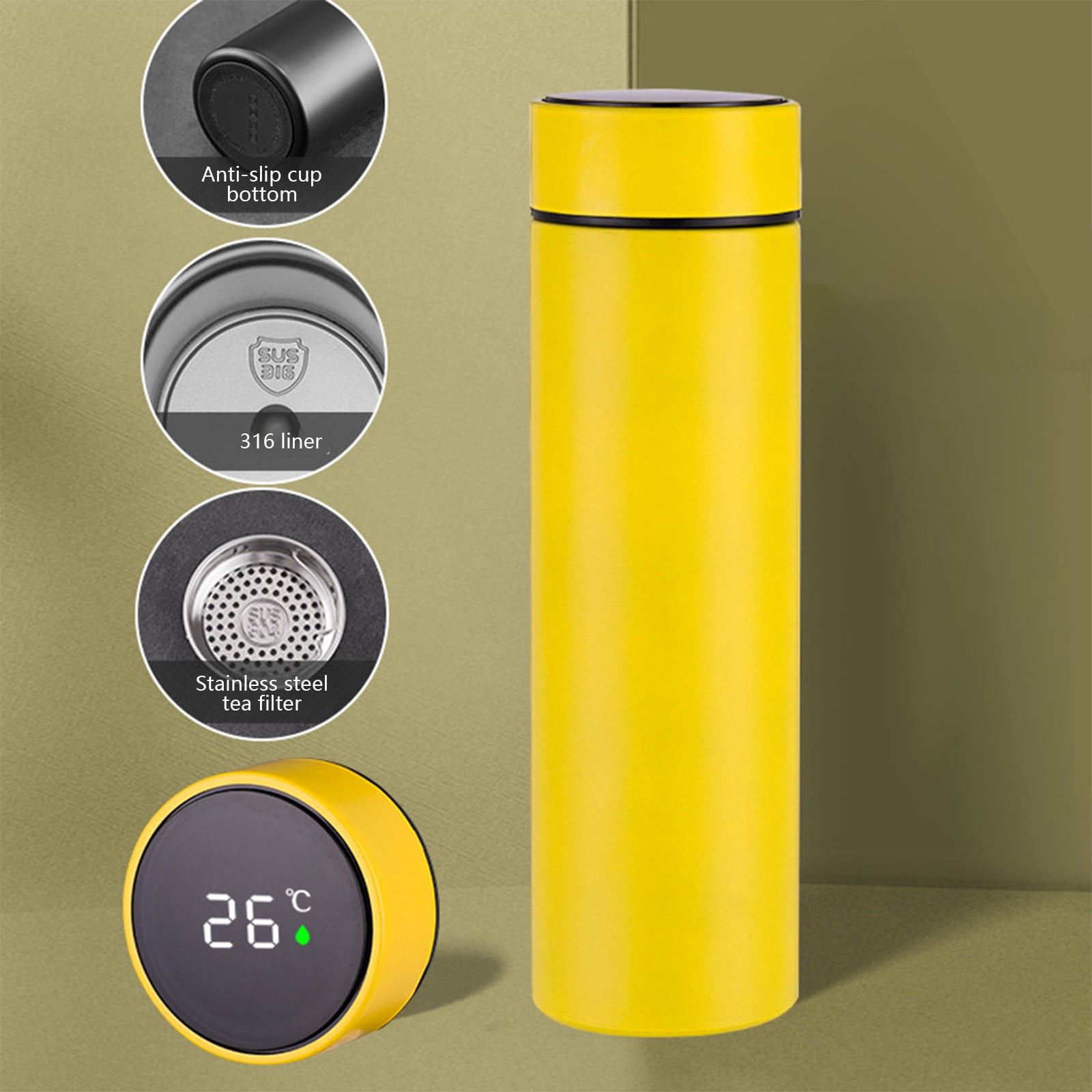 RuiJiao 316 Stainless Steel Smart Water Bottle with Temperature Display ...