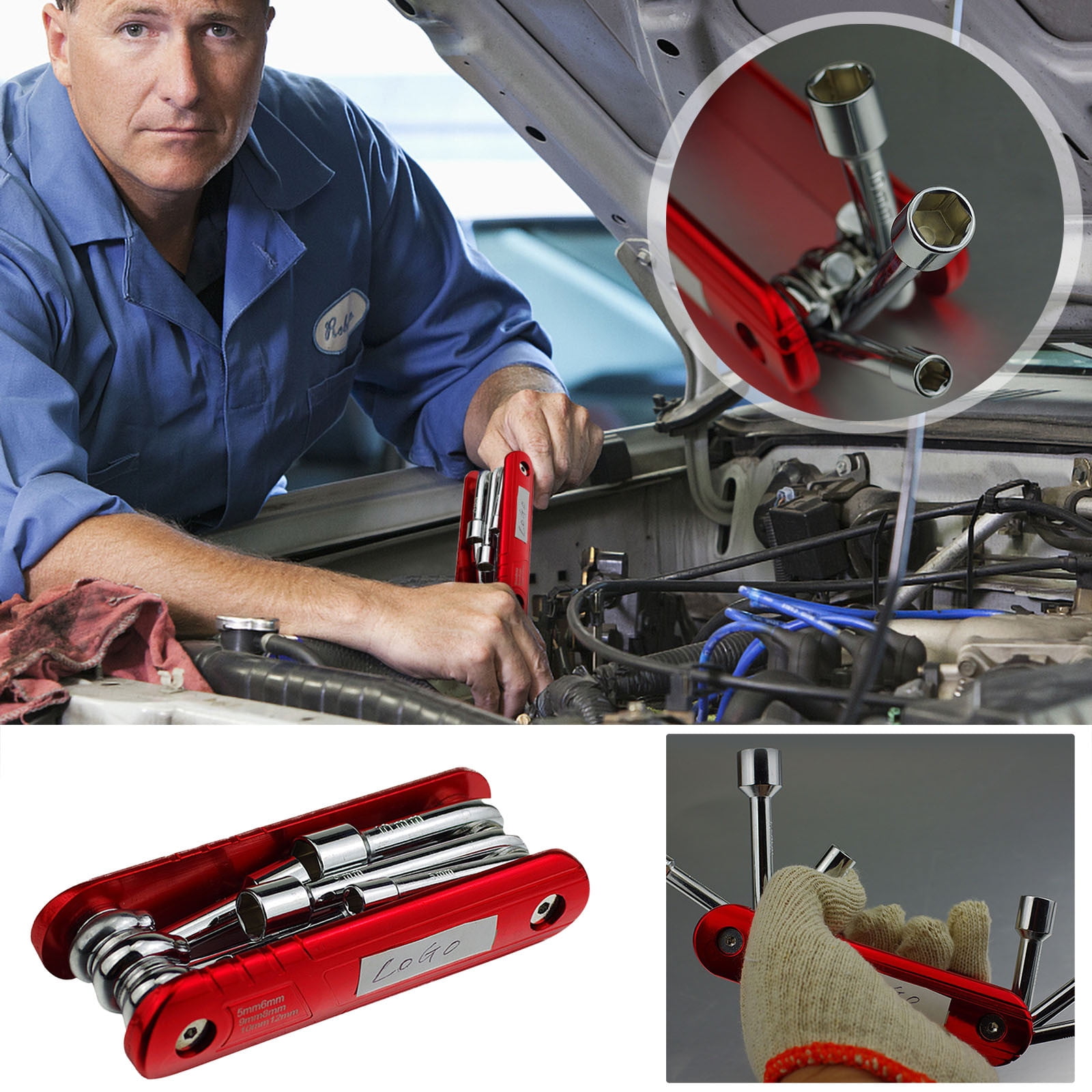 RuiJiao 6 In 1 Socket Wrench Sets, Foldable Metric Multi Function Outter Hexagon Spanner, Socket ...