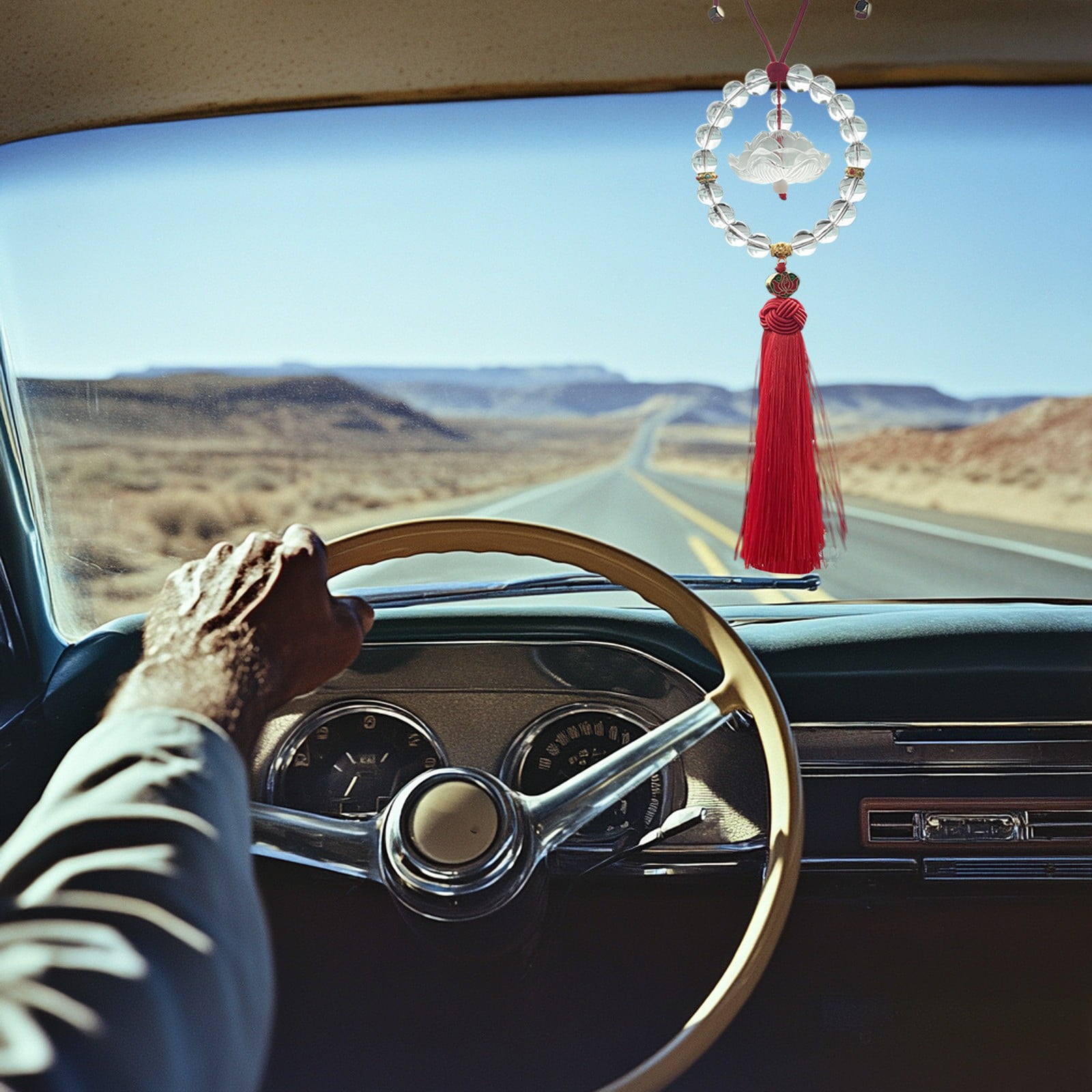 RuiJiao Antique Crystal Lotus Car Pendant - Elegant Interior Decor for Rearview Mirror, Symbol ...