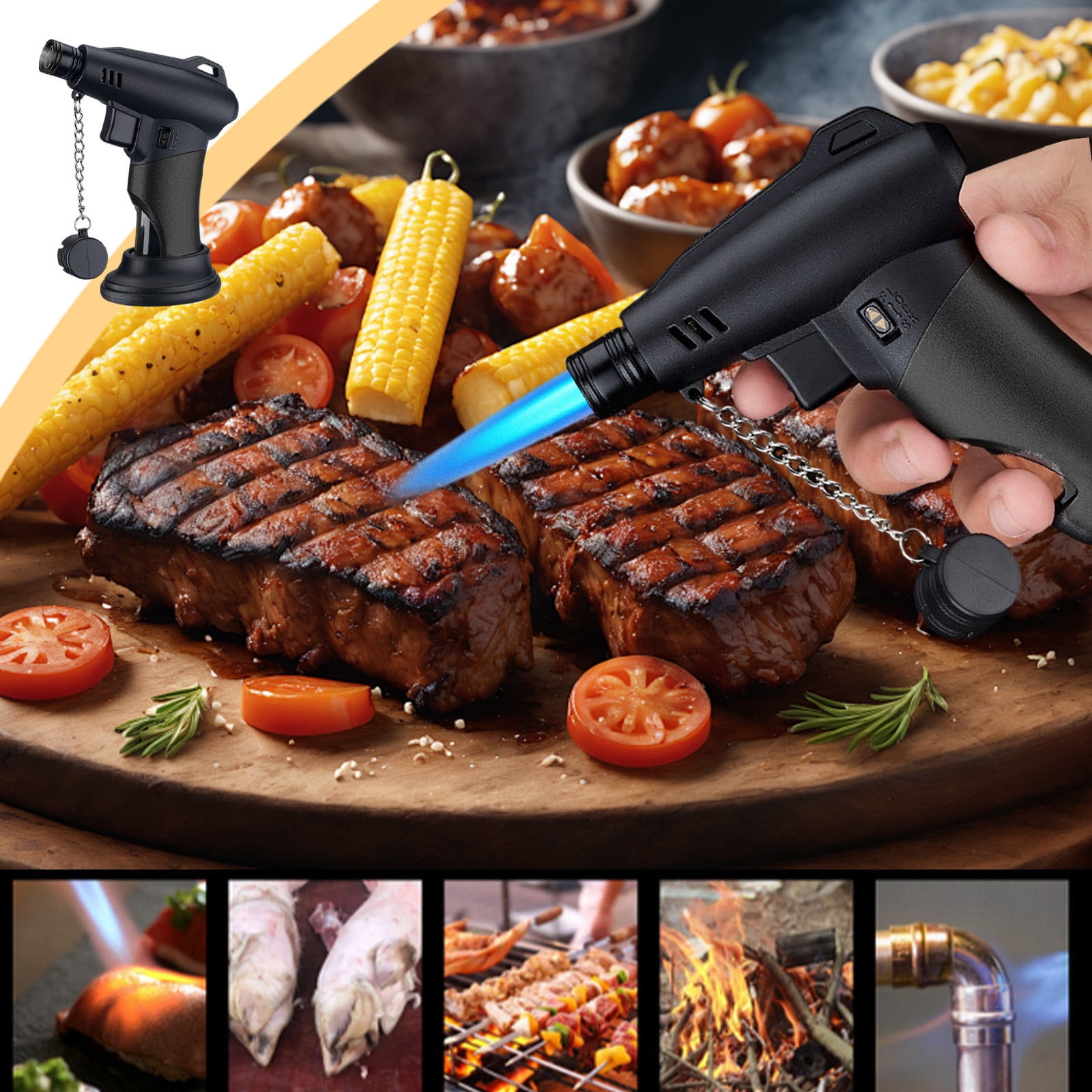 RuiJiao Butane Kitchen Torch Lighter, Cooking Refillable Torch with ...