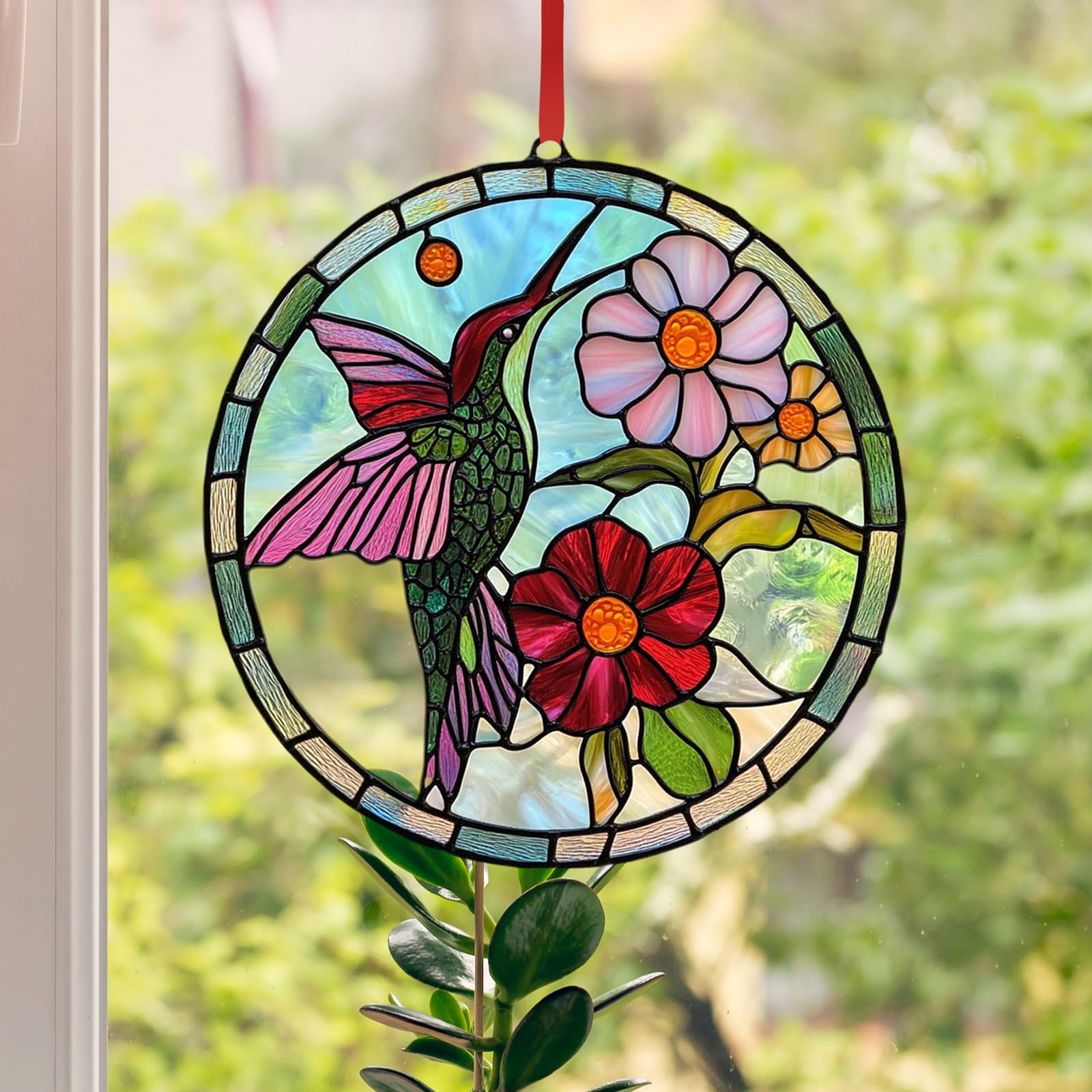 RuiJiao Clearance Hummingbird Stained Glass Window Hanging, Birds and Flower Sun Catcher ...
