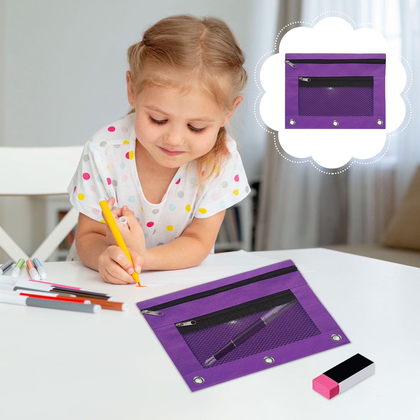 RuiJiao Clearance Pencil Pouch, Clear Binder Pencil Case, Three-hole ...