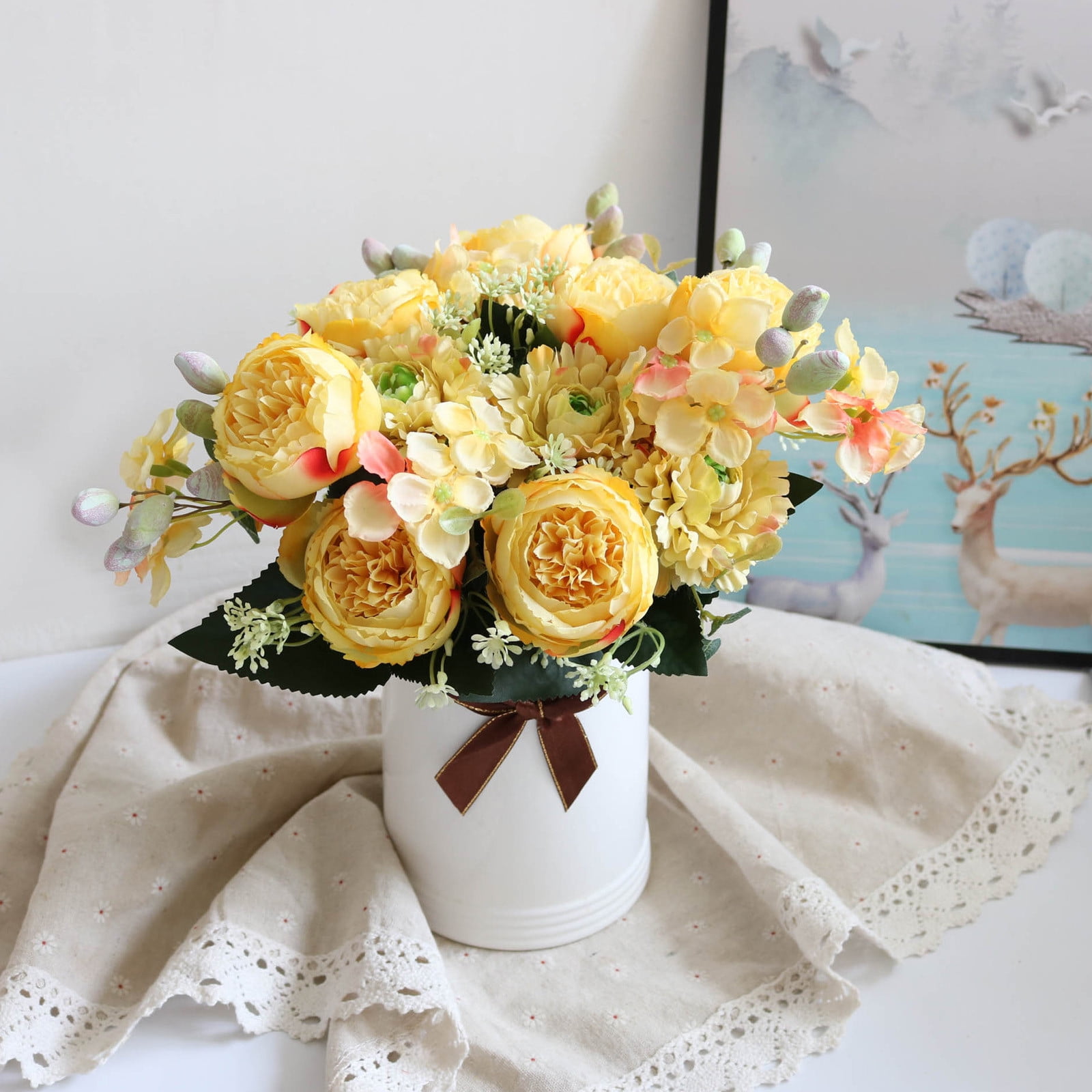 RuiJiao Peonies Artificial Flowers Bouquet- Faux Floral Plastic Flowers ...