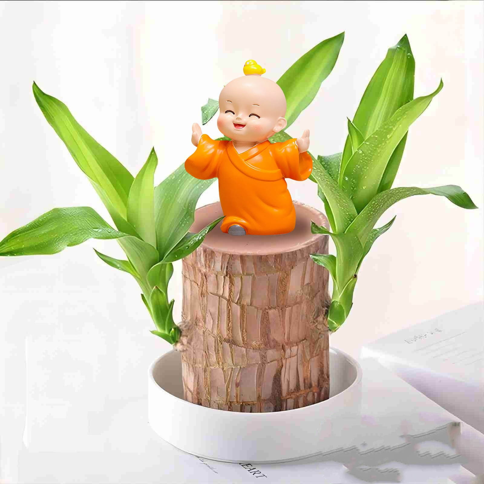 RuiJiao Serene Monk Figurine Set - Brazilian Wood Plant Pot Home Decor ...